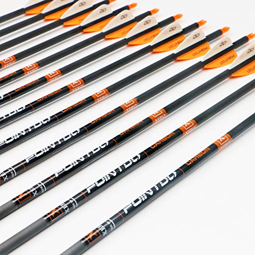 Pointdo 100% Carbon Arrow Practice Hunting Arrows with Removable Tips for Compound & Recurve Bow(Pack of 12) (28inch Orange White)