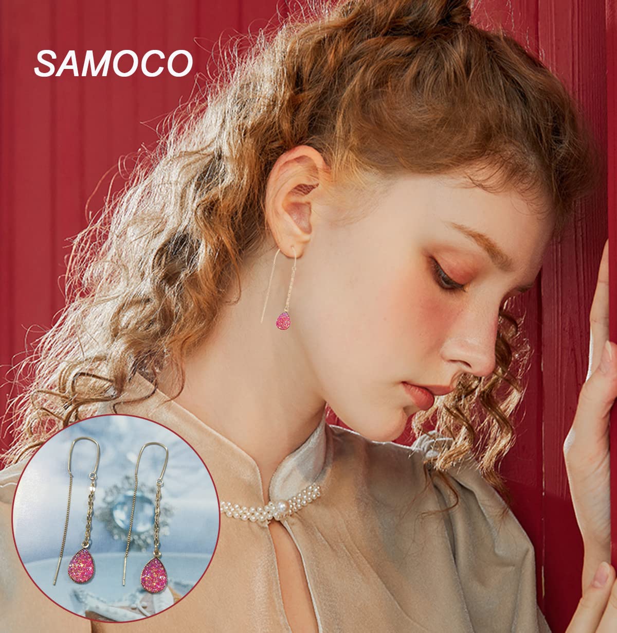SAMOCO 8Pairs Simulated Druzy Dangle Crystal Earrings for Women Boho Drop Multicolor Earrings for Women