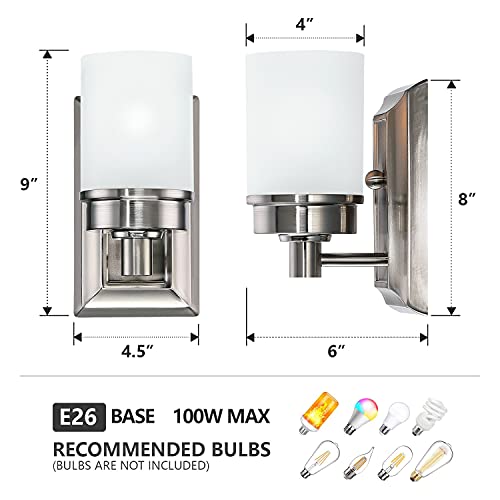 MOTINI 1-Light Bathroom Vanity Light Fixture Wall Sconce Lighting Brushed Nickel Finish with Tube Frosted Glass