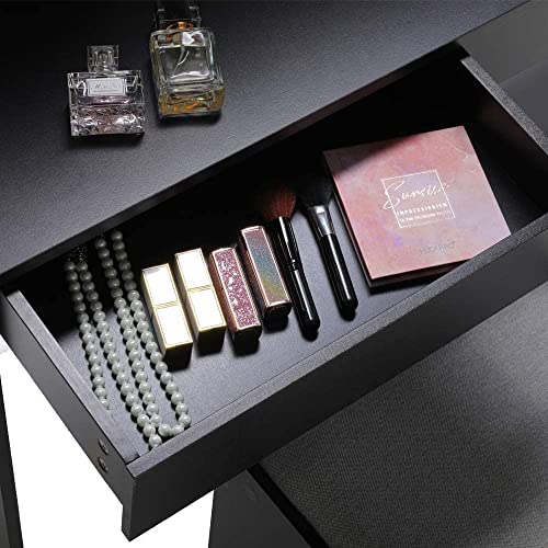 Makeup Vanity Desk with Sliding Lighted Mirror for Christmas Day, Makeup Table Vanity Desk with 2 Large Drawers, 3 Color Lighting Modes, Brightness Adjustable, Vanity Table for Women Girls, Black
