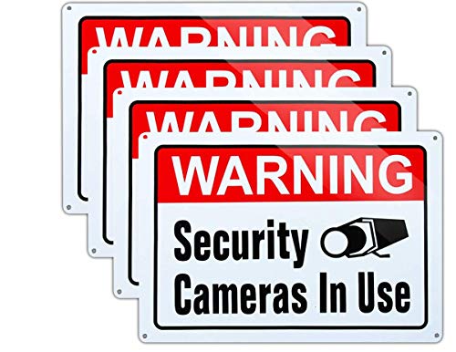 Video Surveillance in Use Sign,Warning Security Cameras in use Sign,Large 10x14 Inch Aluminum UV Ink Printed for House and Business (4-Pack)âŚ