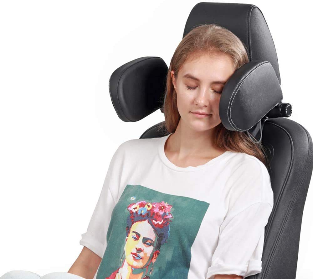 LUOWAN Adjustable Leather Road Pal Headrest Pillow for Car Seat, Sleeping Head Neck Support Side Cushion for Long Road Trip Nap