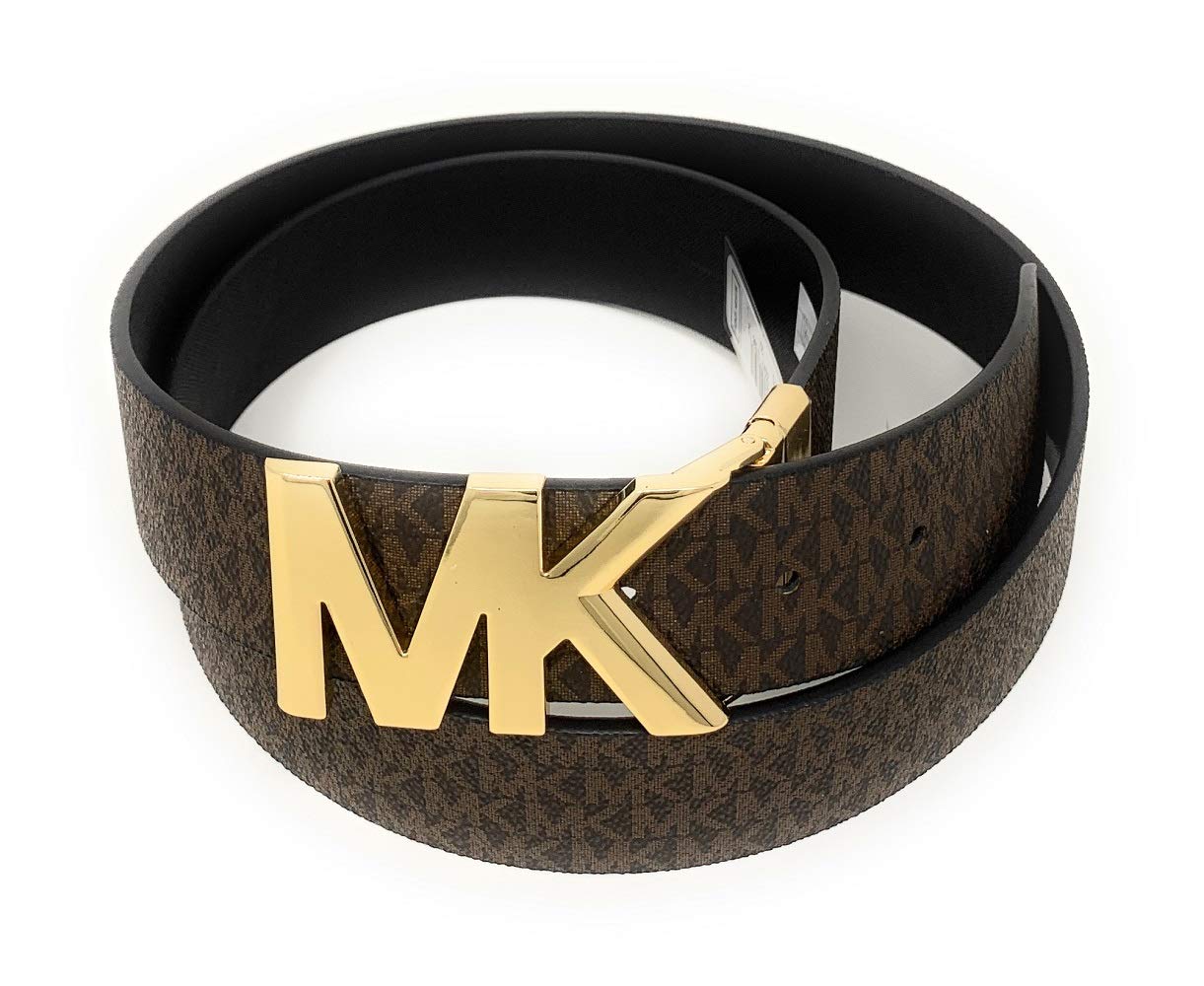 Michael Kors 38mm Leather Reversible MK Logo Plaque Buckle Belt (Brown/Black, M)