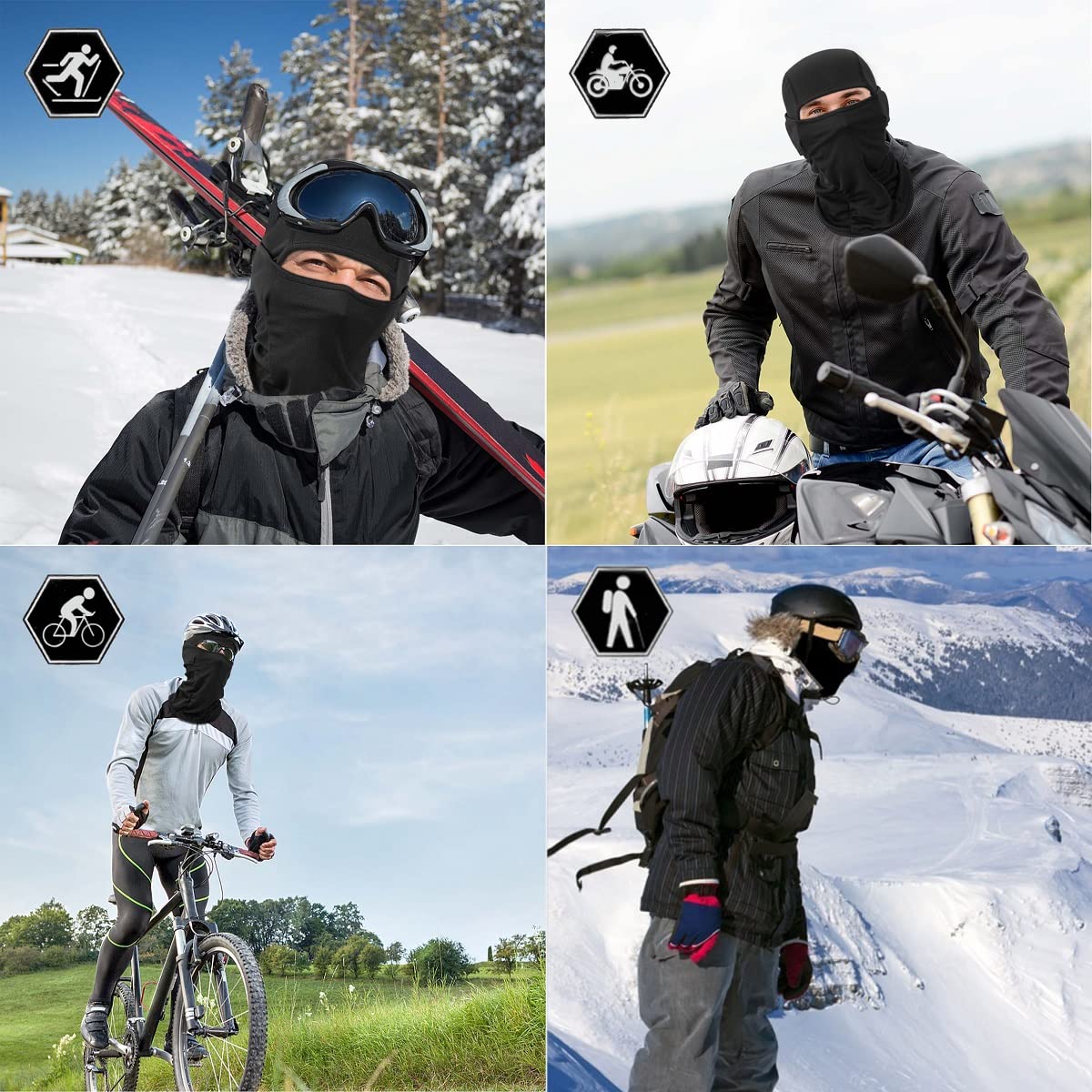 RnCop 2 Pack Balaclava Face Mask for Men Women Lightweight Ski Motorcycle Running Riding-Black