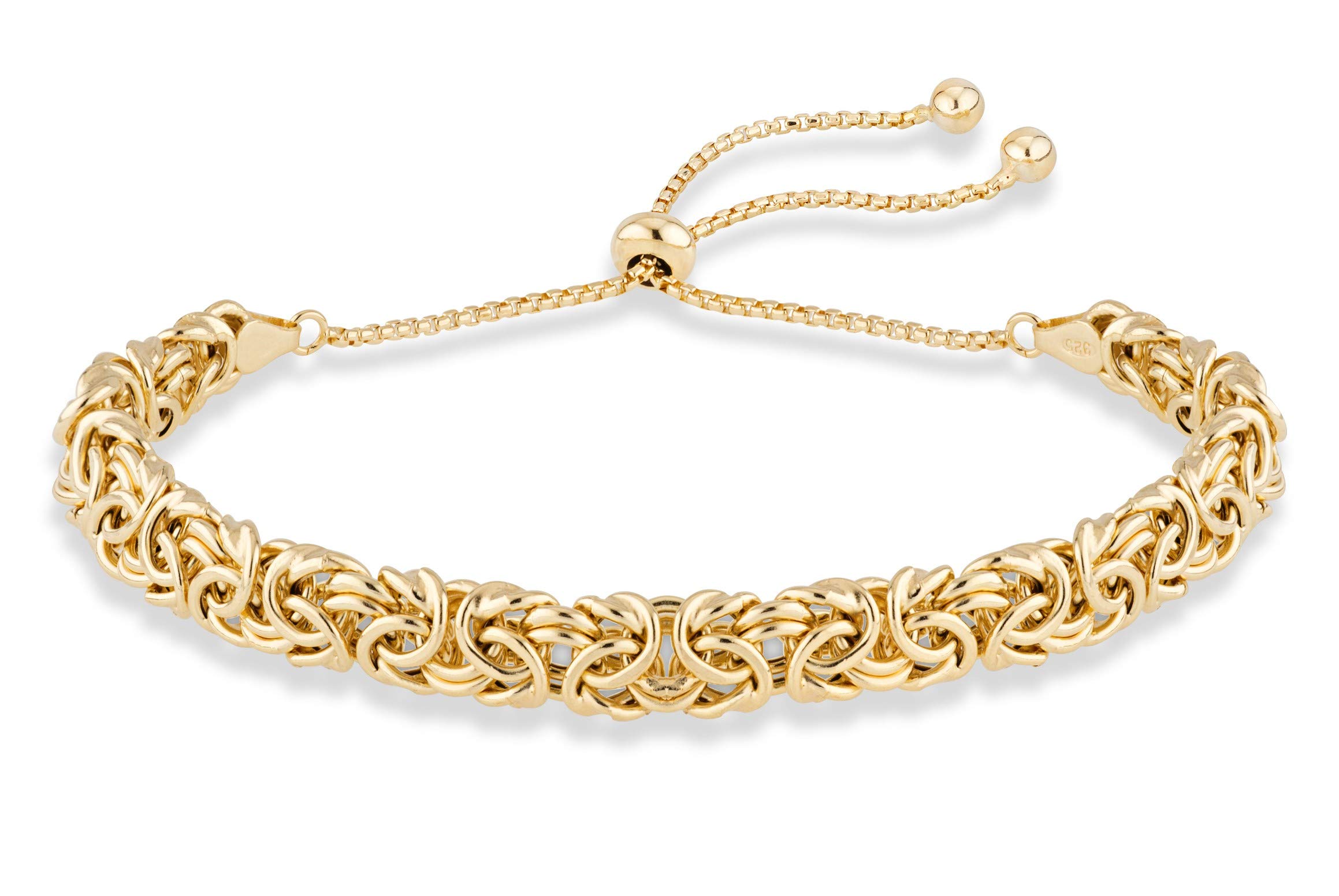 Miabella Italian 925 Sterling Silver Byzantine Bolo Bracelet for Women, Adjustable Bracelet Handmade in Italy (yellow-gold-plated-silver)