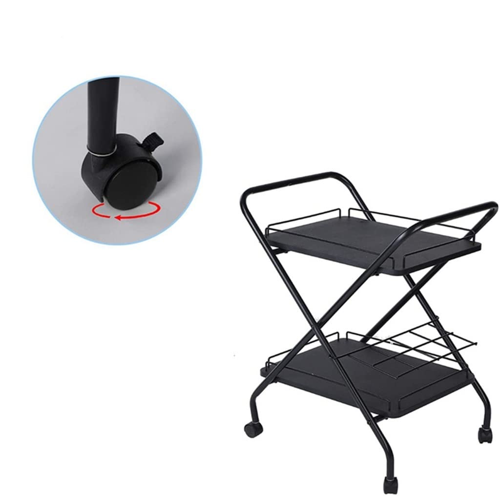 ZHUHW 2-Tier Rolling Utility Cart Metal Bar Service Car with Wine Rack Lockable Wheel Multi-Functional Storage Rack
