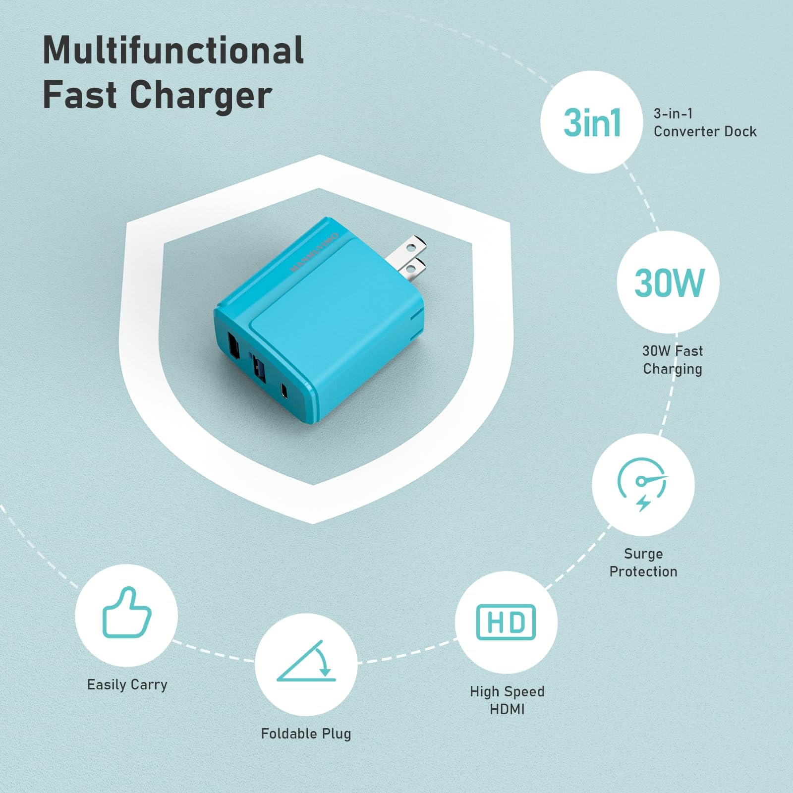 Switch Dock Charger HDMI Adapter for Nintendo Switch/OLED, Switch Docking Station Replacement for Original Dock Set, Portable 30W High-Speed with USB 3.0 Port, USB-C to USB-C Cable(Blue)