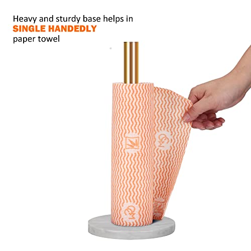WORHE Paper Towel Holder Countertop 100% Natural Marble Sturdy Marble Base 5.9Inch Gold Kitchen Standing Paper Towel Dispenser Bathroom Vanity Countertop for Standard or Jumbo-Sized Rolls (YGC020)