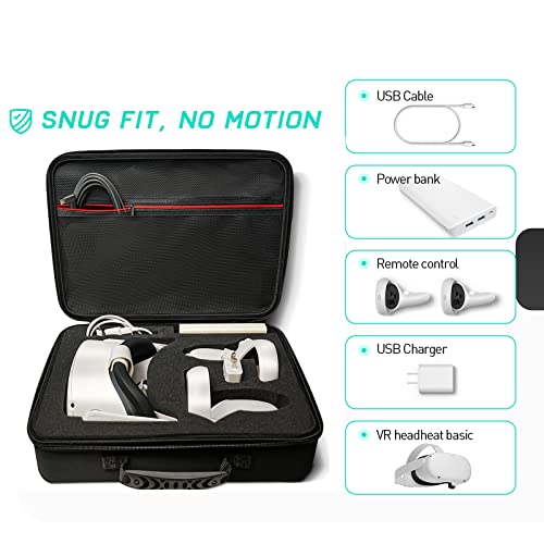 RIGICASE Hard carrying Case for Meta/Oculus Quest 2 VR Headset with accessories Silicon face cover, Lens cover, joystick cover; Precision foam inserts for Quest headsets all in one organization