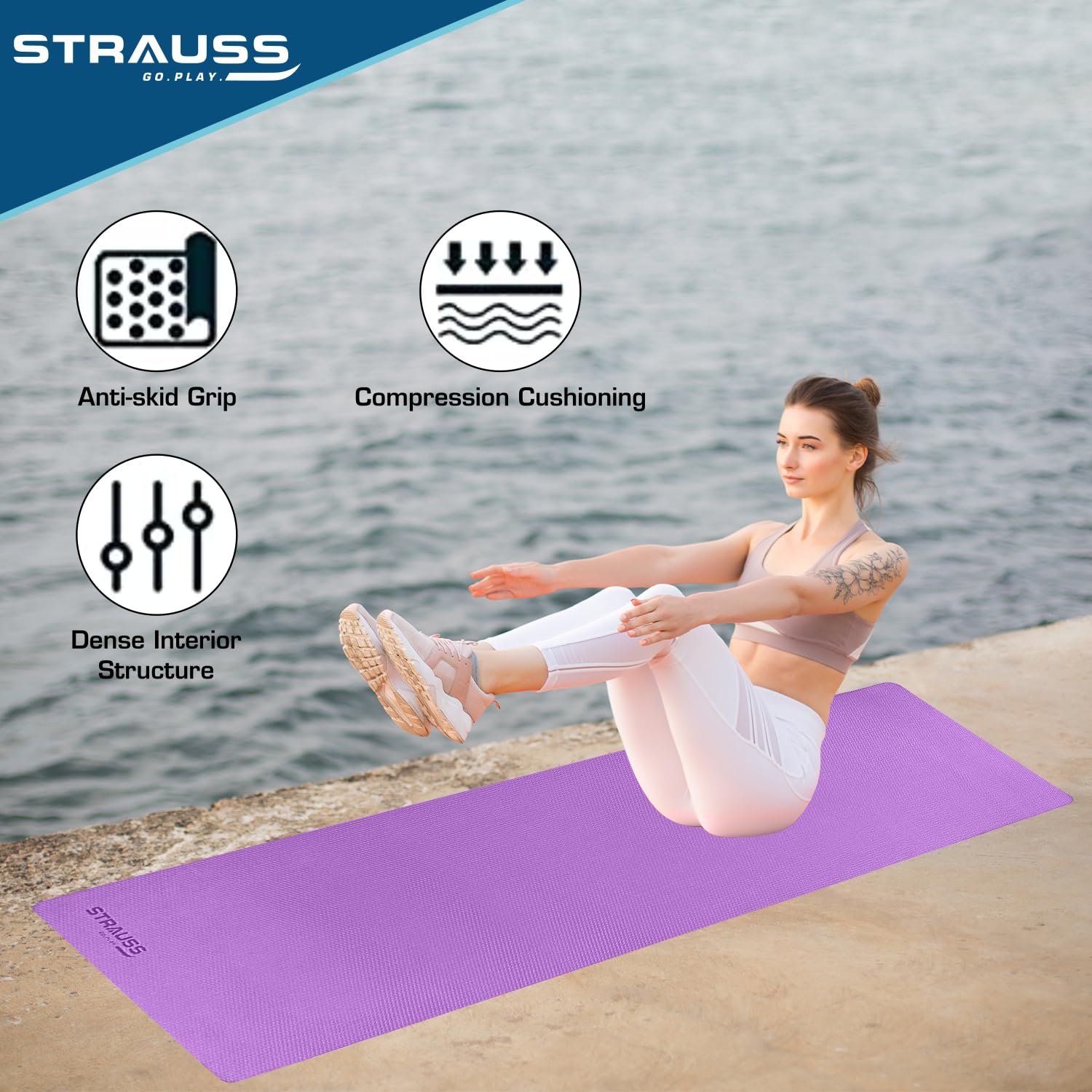 Strauss Anti Skid EVA Yoga Mat with Carry Bag, 6mm, (Grey)