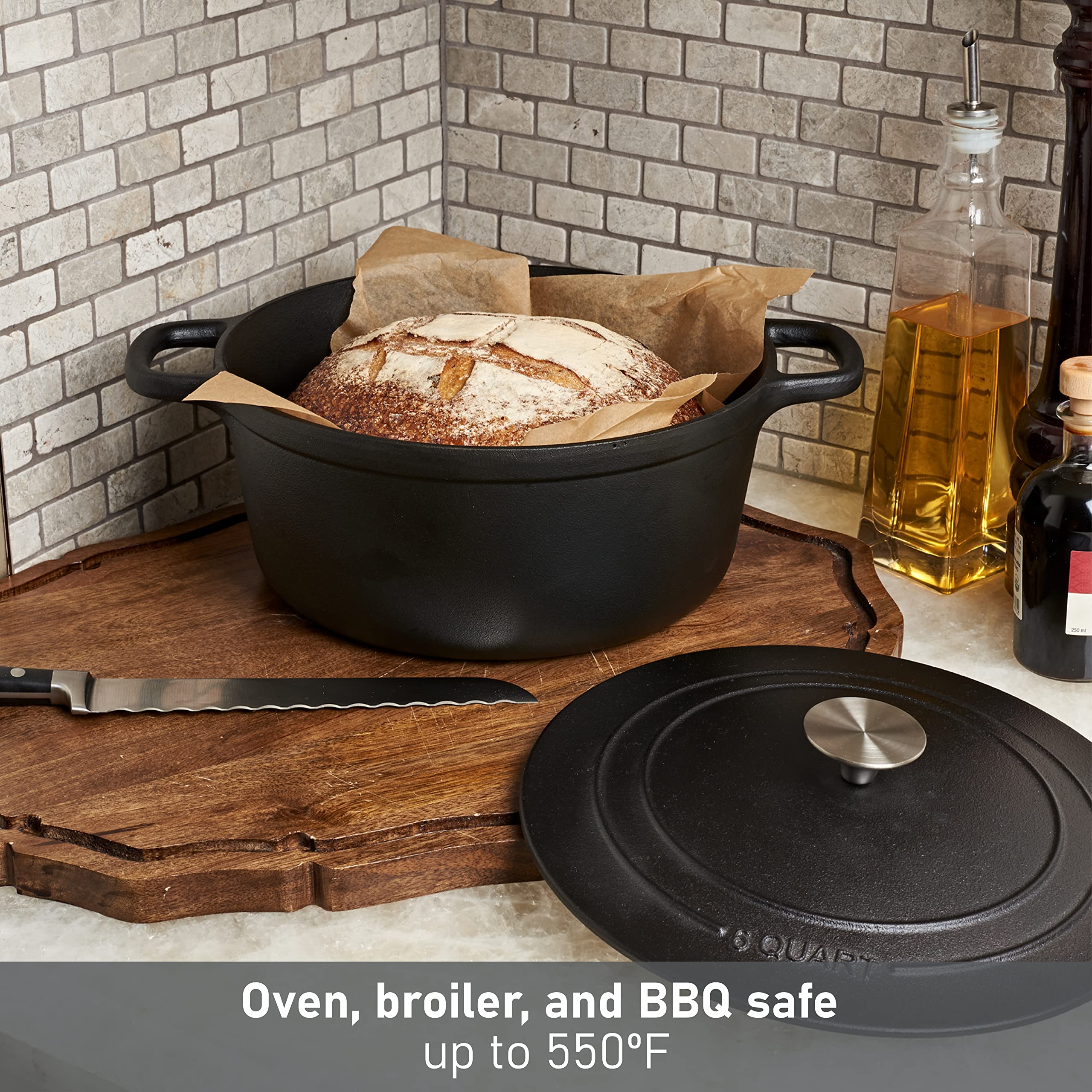 MasterPRO Pre-Seasoned Cast Iron Dutch Oven Skillet - Cooking Pot with Lid for Indoor and Outdoor Use – BBQ Grill, Fire, Oven Safe Camping Cookware, 6 Quart, Black