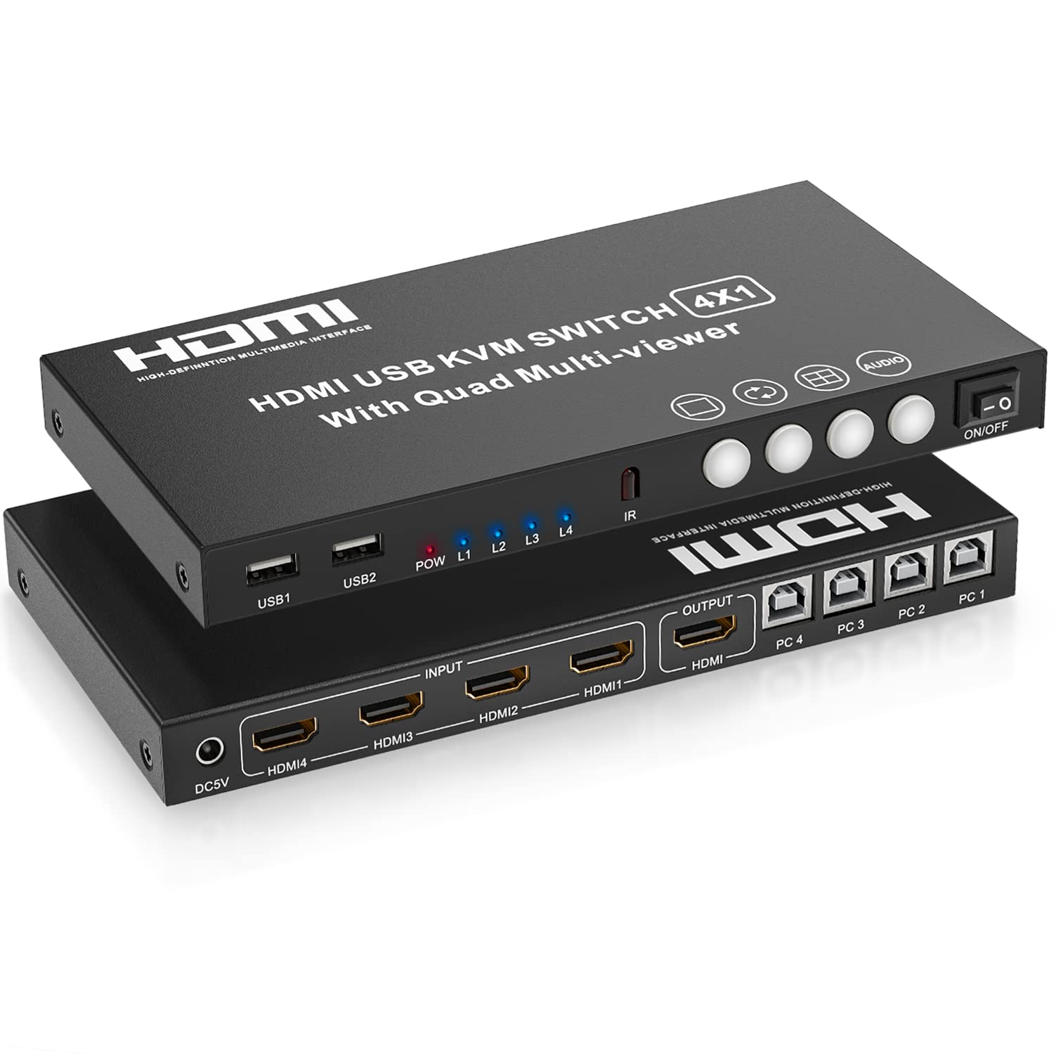 Tendak 4 Port HDMI Multiviewer KVM Switch, 4K@30Hz HDMI Switcher Selector 4 in 1 Out Quad Multi-Viewer Switcher with 6 Display Modes, IR Remote Control for PC/Security Camera/Gaming Consoles