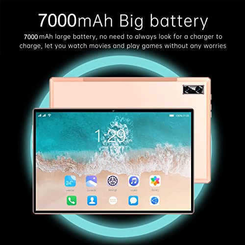 VINGVO Tablet PC, 100-240V 6G RAM 256G ROM 5G WiFi Dual Band 10 Inch Tablet for Travel (Gold)