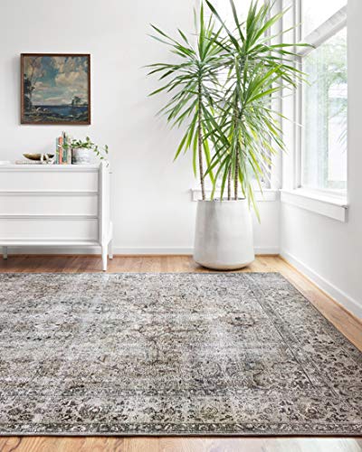 Loloi LAYLA Collection, LAY-06, Taupe/Stone, 9'-0" x 12'-0", 13" Thick, Area Rug, Soft, Durable, Vintage Inspired, Distressed, Low Pile, Non-Shedding, Easy Clean, Printed, Living Room Rug
