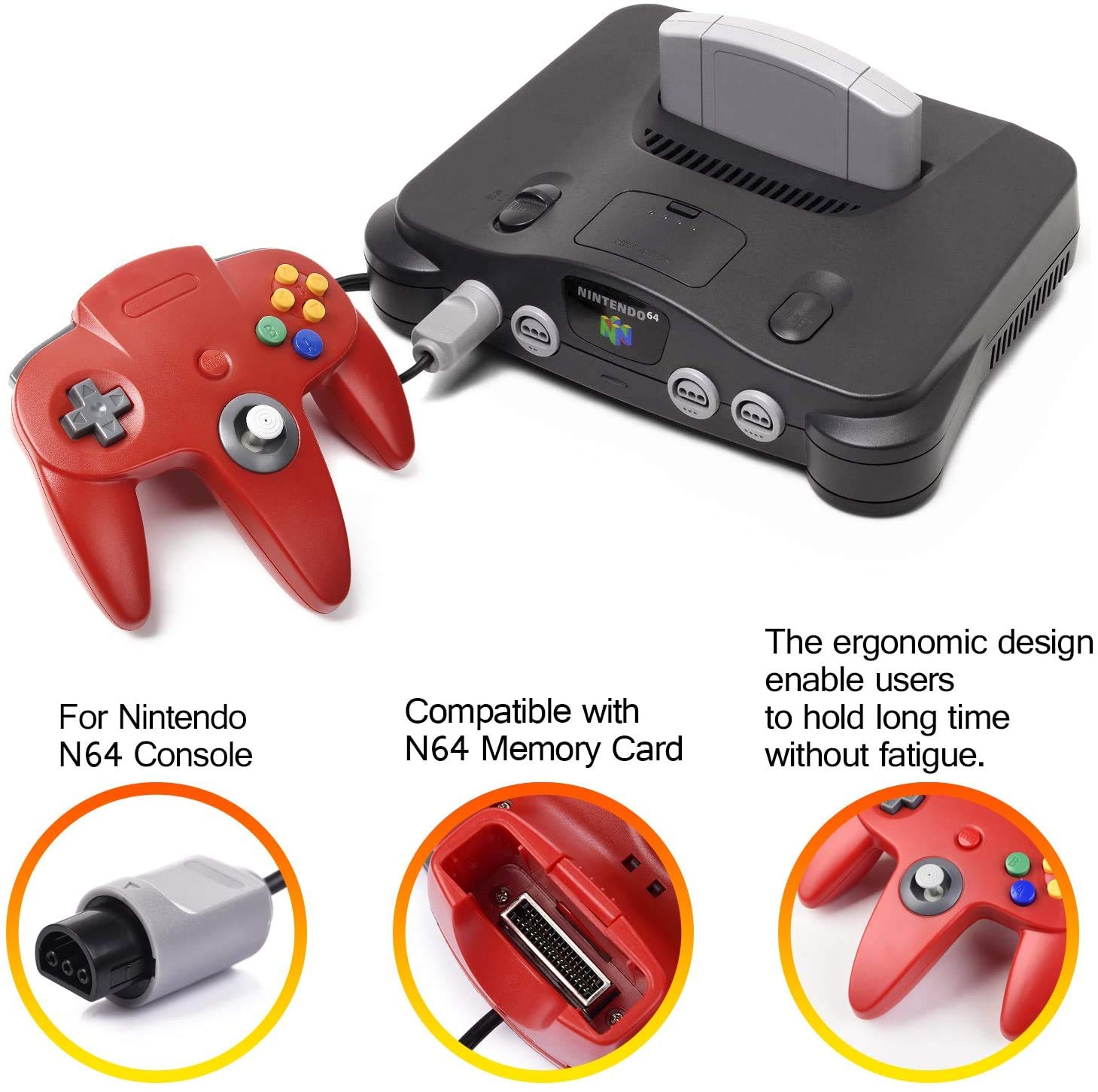 miadore 2 Pack Classic N64 Controllers (Blue/Red) Bundle with 2 Pack 6FT N64 Controller Extension Cable for N64 Console Video Games