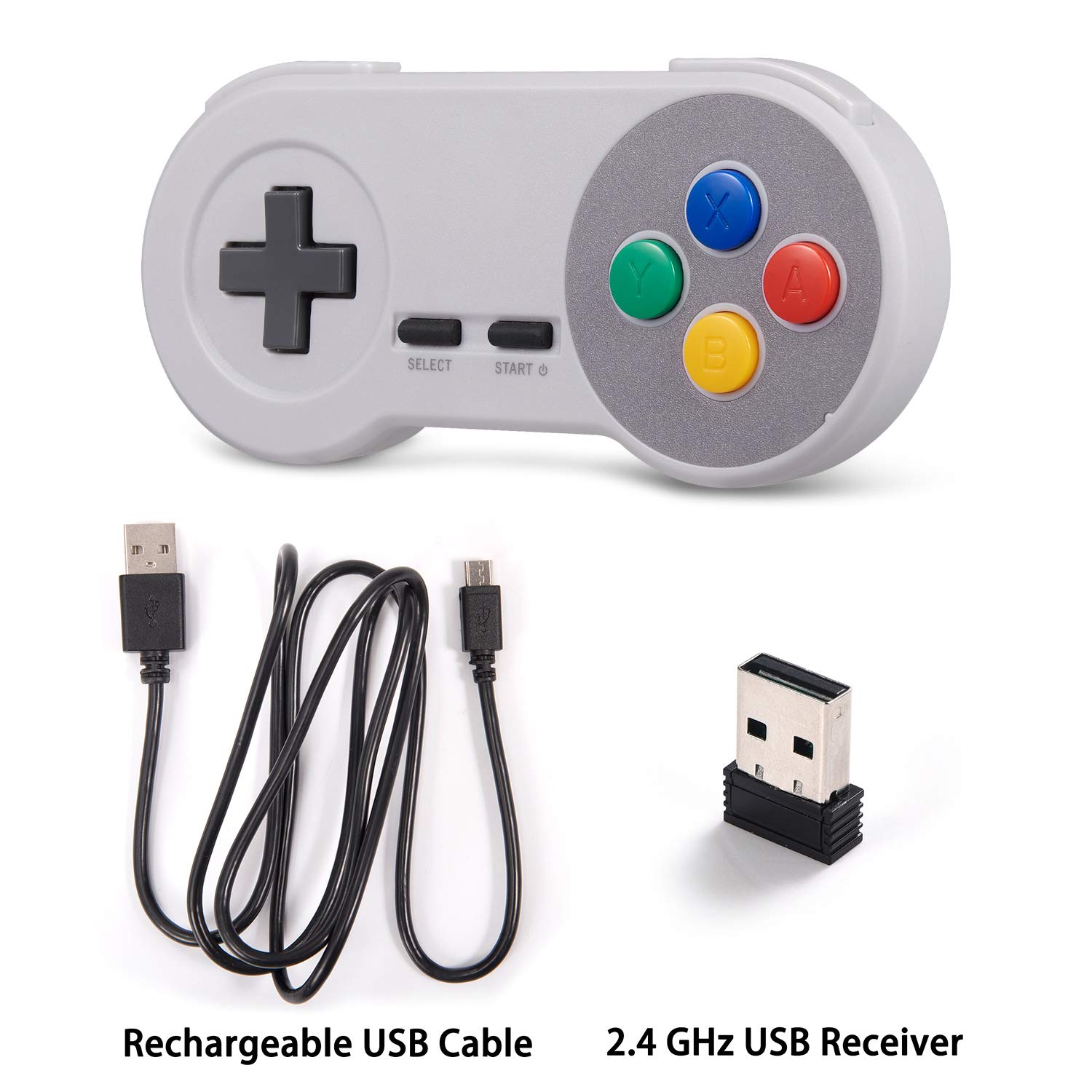 miadore 2Pack 2.4GHZ Wireless SNES Controller for Super SNES/NES Classic PC Games,Rechargeable USB Controller Wireless Game Controller Gamepad for Windows PC MAC Linux Raspberry Pi Retropie Emulator