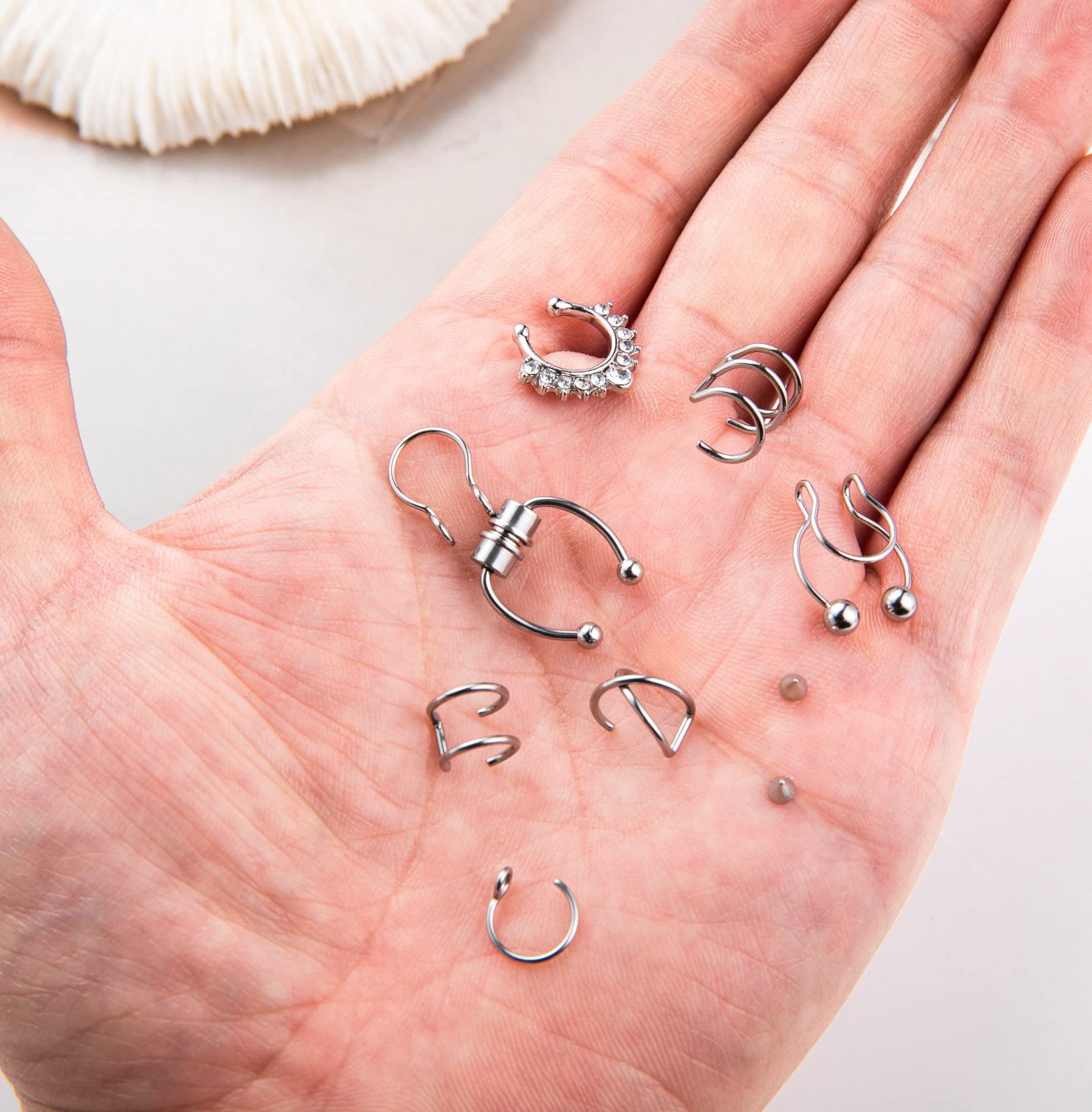 REVOLIA 24Pcs Faux Nose Ring Fake Septum Piercing Nose Cuff Fake Septum Ring Faux Lip Ear Ring Clip On Non Piercing Set B