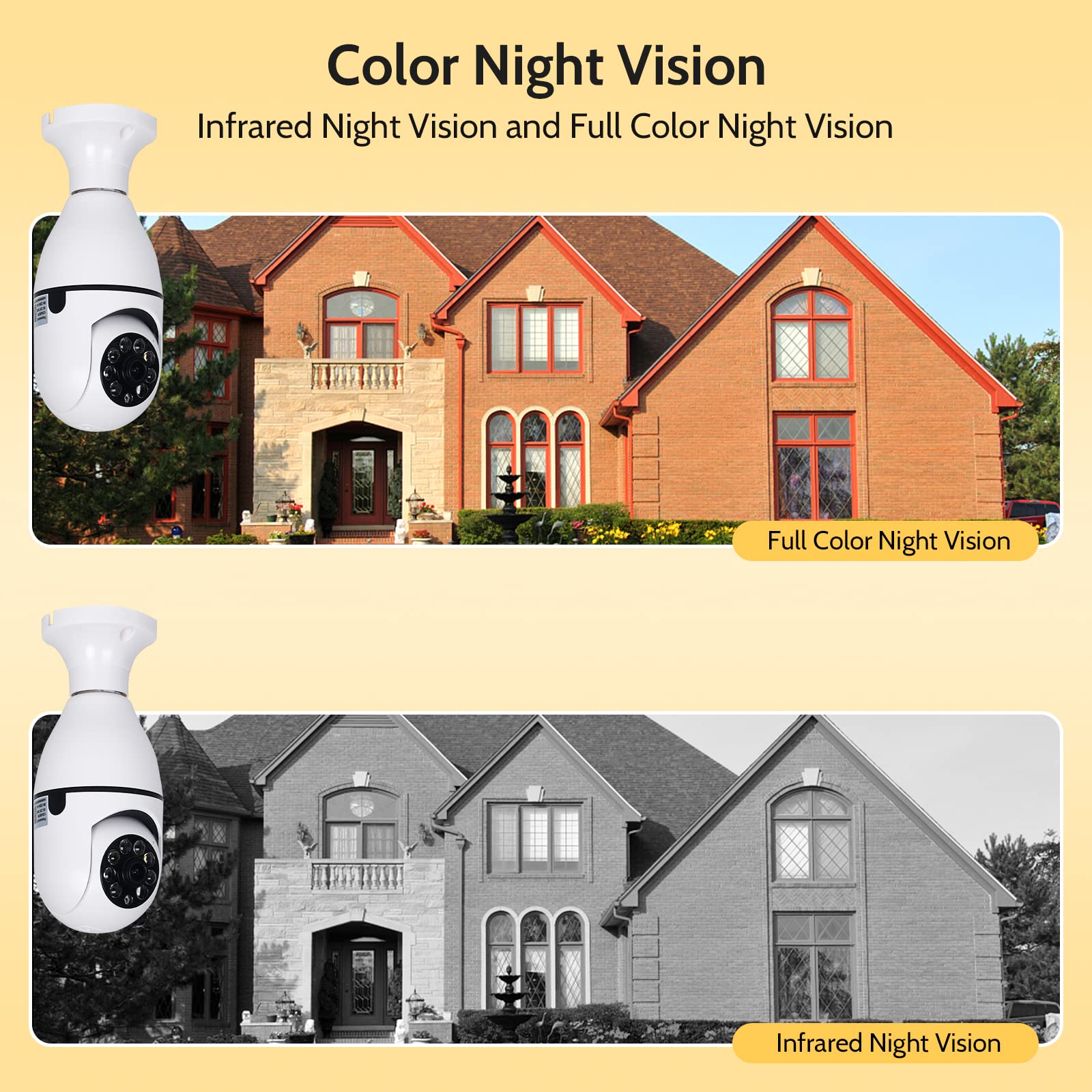 WiFi Light Bulb Camera/1080P Security Camera/2.4GHz WiFi Smart 360°Panoramic Indoor Surveillance Camera with Night Vision Motion Detection Alarm Two-Way-Talk Phone Remote View Outdoor/2pcs