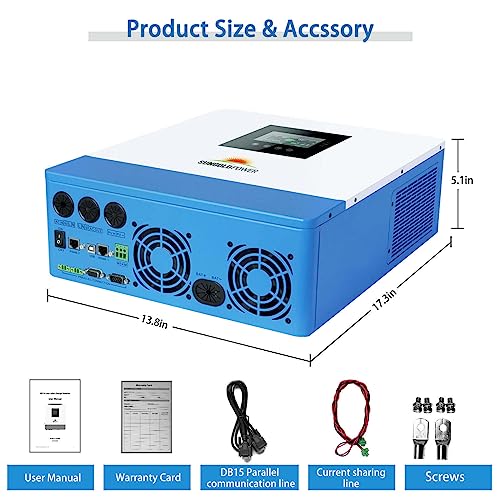 SUNGOLDPOWER 5000W 48 Volt Hybrid Solar Inverter Pure Sine Wave, 120Vac AC Input,120Vac AC Output, 100A MPPT Solar Charger and 40A AC Battery Charger (Parallel&Grid Feedback&Batteryless)