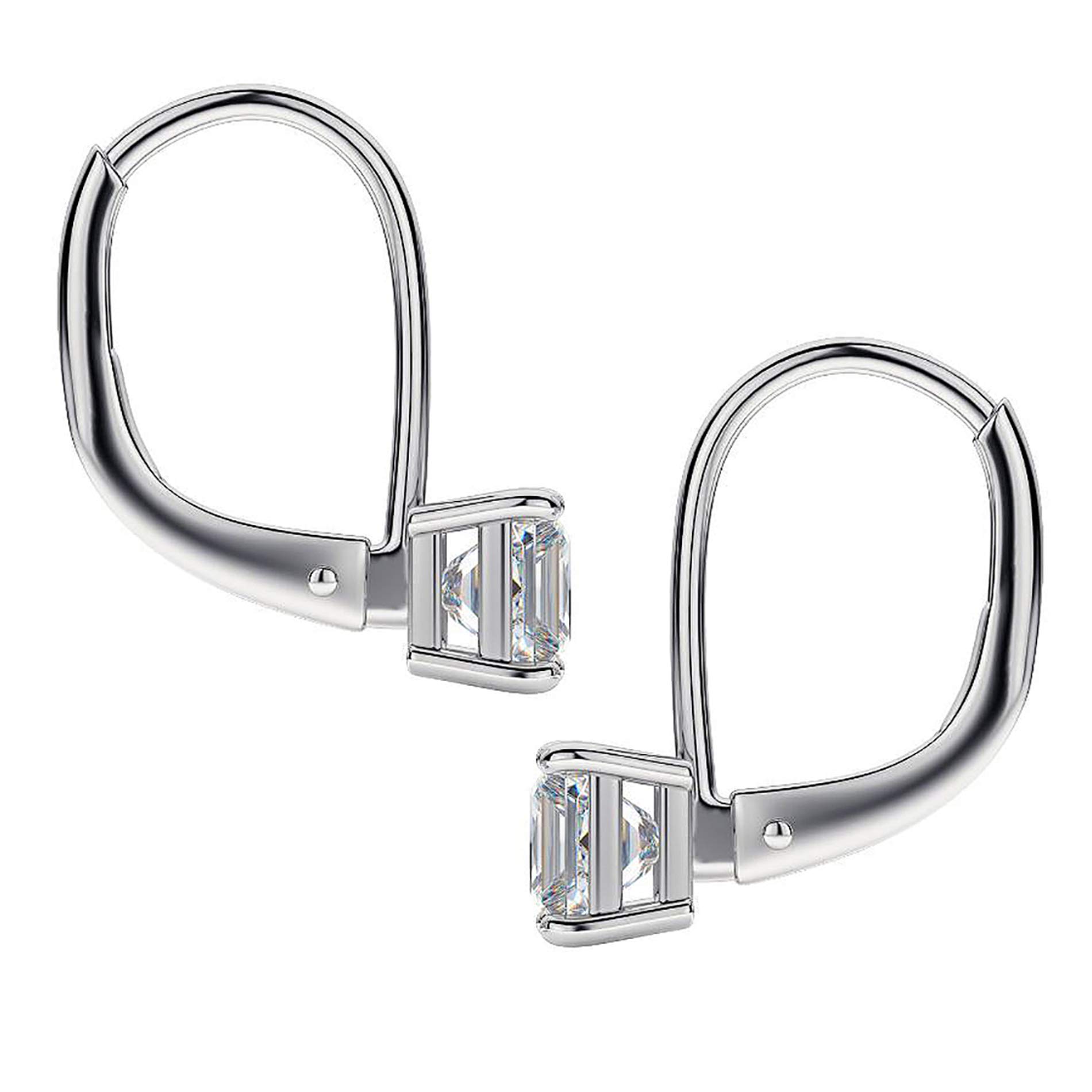 Mia Sarine Square Princess Cut Cubic Zirconia Drop Dangle Leverback Bridal Earrings for Women in Rhodium Plated Brass