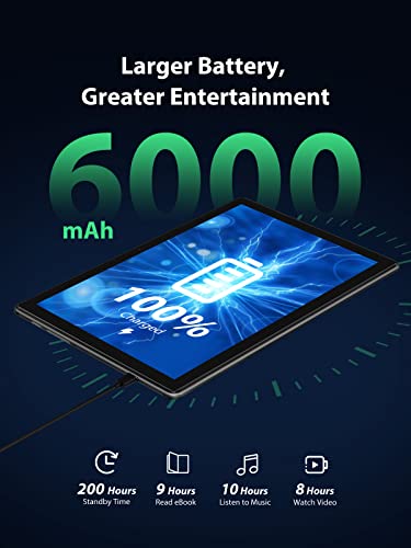 YUMKEM 10 inch Octa Core Tablet, 4GB RAM 64GB Storage, Android Tablet with Keyboard and Tablet Case, 10.1” IPS HD Display, Android OS, 6000 mAh Battery, Bluetooth, 5G Wi-Fi, GPS, FM, Dark Grey