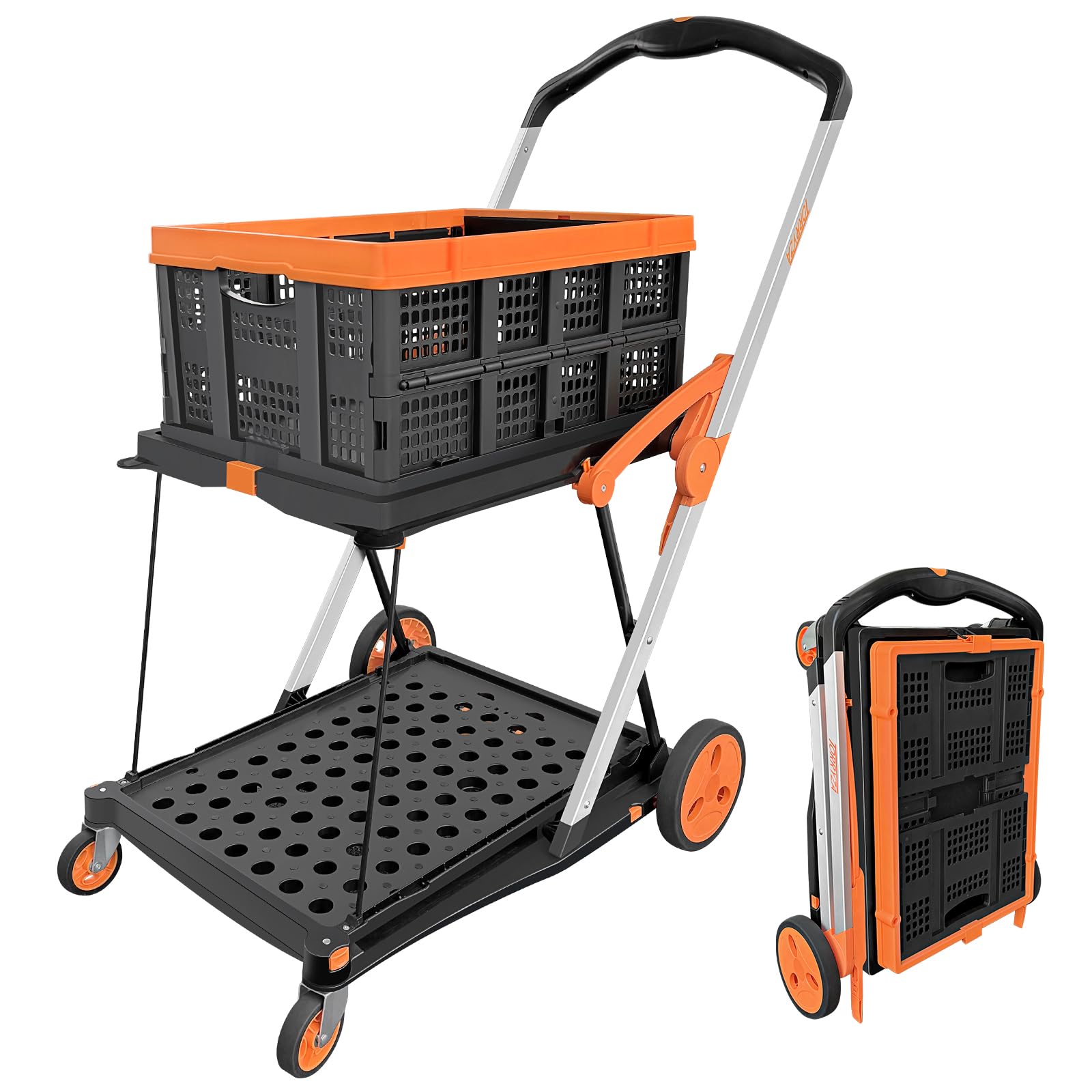 TORRYZA Foldable Shopping Cart with Wheels,Mobile Folding Trolley, Multi use Functional Collapsible Carts,360°Swivel Wheels,Utility Cart with Storage Crate,Shopping Cart, Red