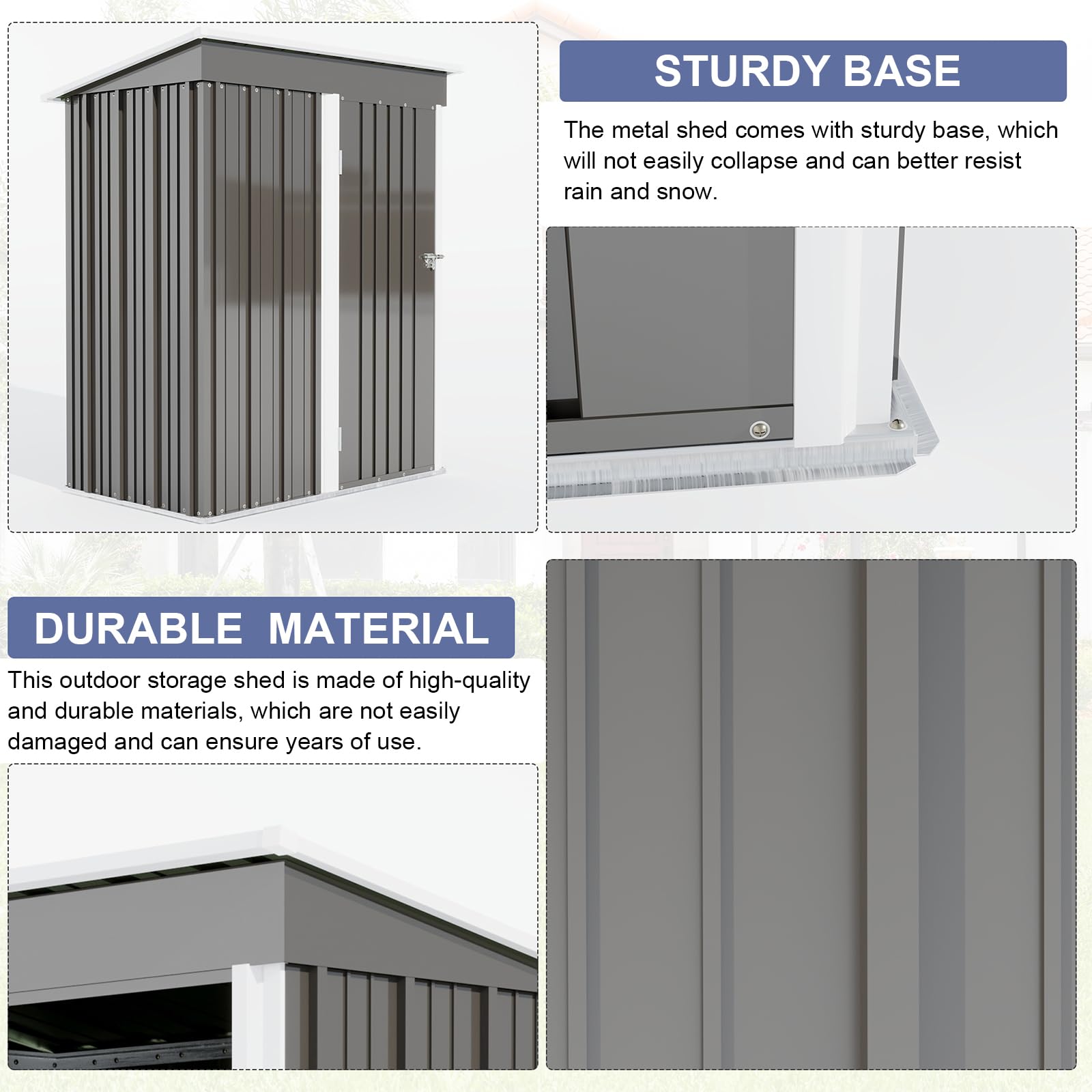 VOTSMOKK 5 x 3 FT Outdoor Storage shed, Metal Tool Shed Storage House with Lockable Door, Small Shed Outside Storage Waterproof Shed for Backyard, Garden and Patio, Grey