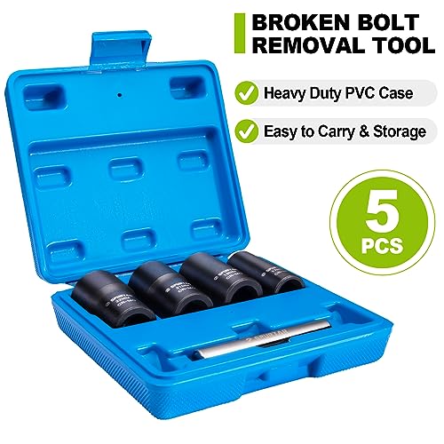 Spurtar 5 Pcs Twist Socket Set, Stripped Lug Nut Remover Wheel Lock Removal Kit Extractor Set for Removing Damaged, Dead, Rusted, Rounded-Off Bolts, Nuts & Screws-17MM,19MM, 21MM, 22MM