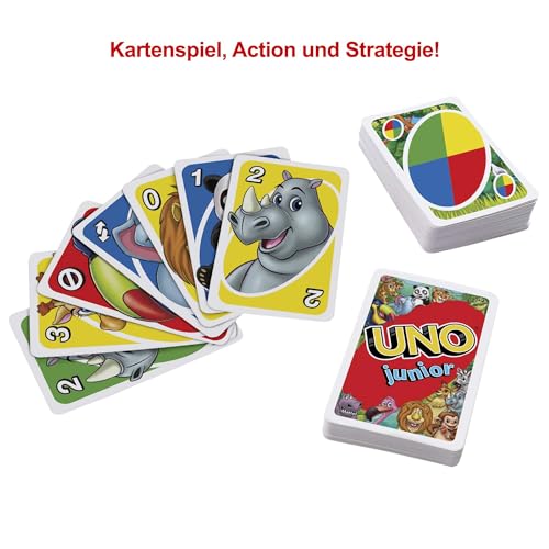Mattel Games UNO Junior Card Game for Kids with Simple Rules, Levels of Play and Animal Matching for 2-4 Players