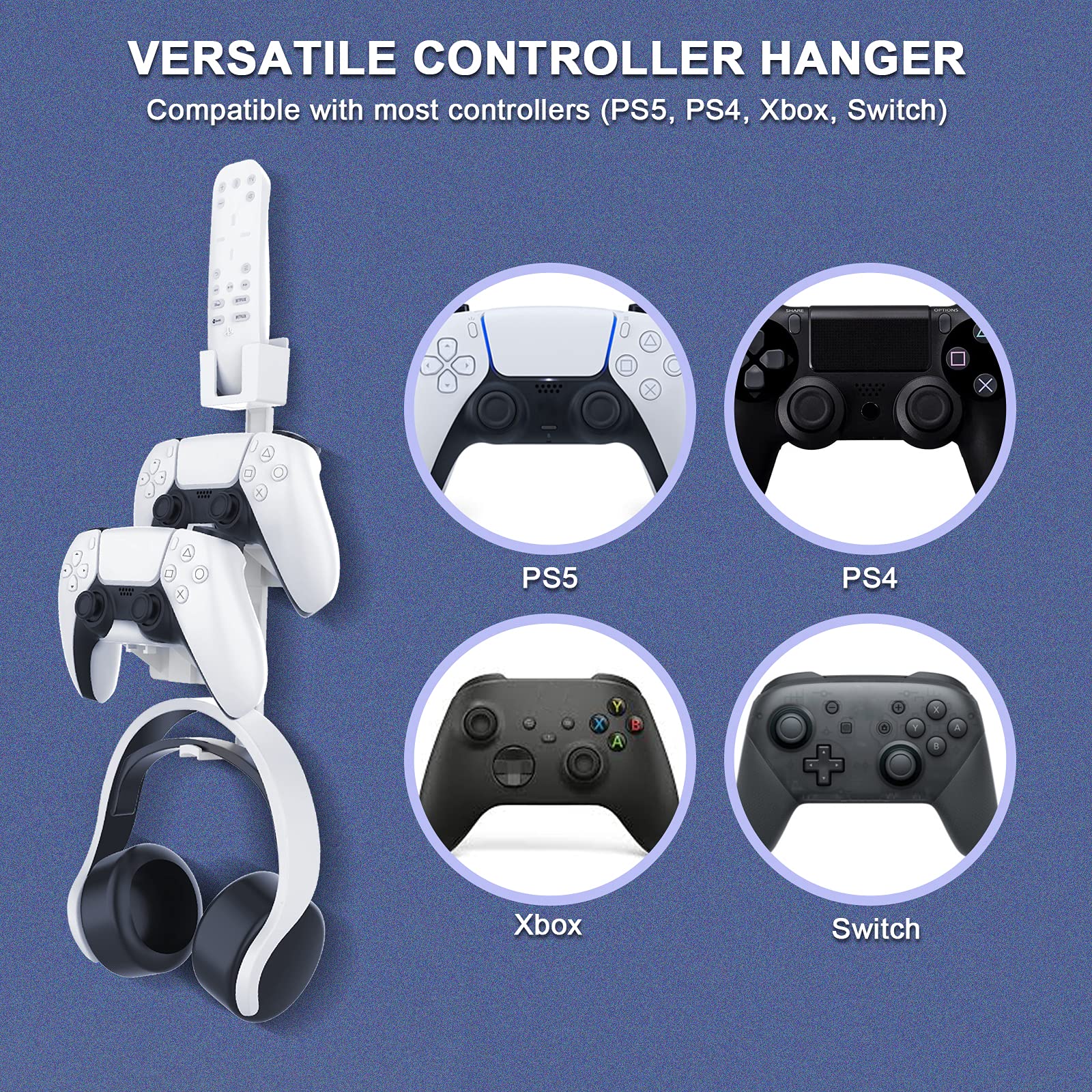 NexiGo PS5 Wall Mount Set with RGB LED Light - Wall Bracket for 5 Console (Disc & Digital), Controllers, Headphone and Media Remote - Wall Hanger for PS5 Console, PS5 Accessories