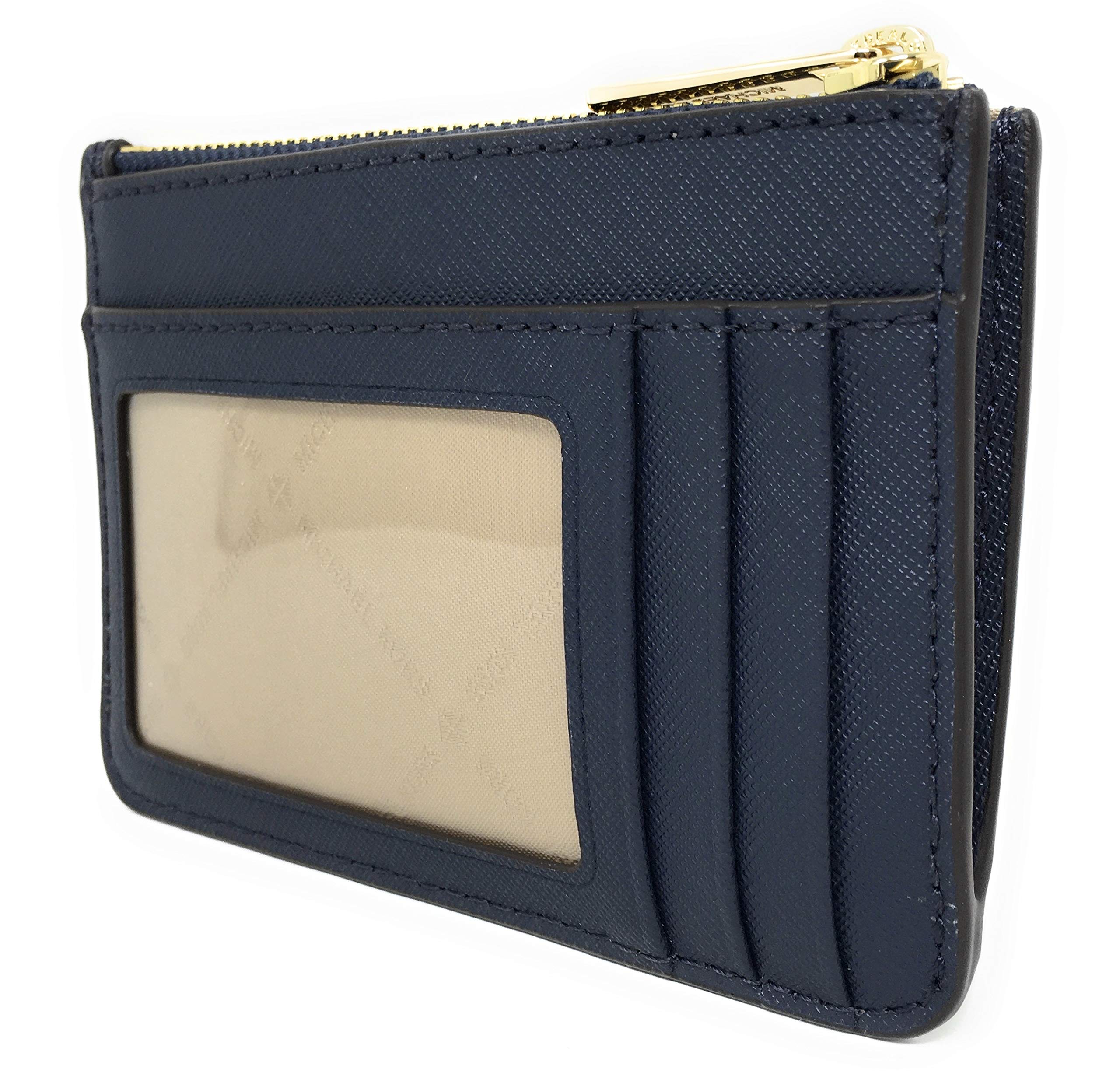 Michael Kors Jet Set Travel Small Top Zip Coin Pouch with ID Holder in Saffiano Leather (Navy with Gold Hardware)