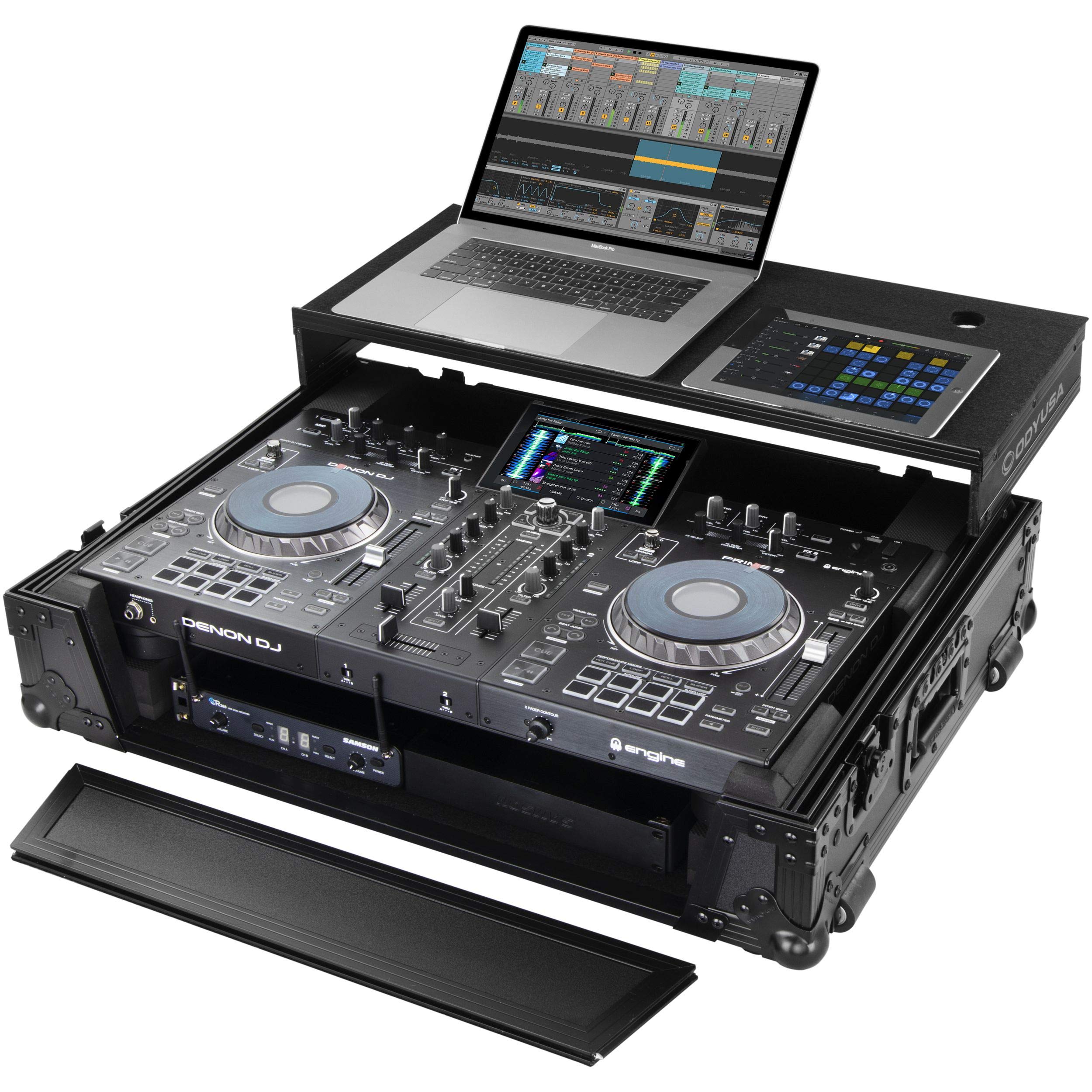 Odyssey Cases Denon Prime 2 Glide StyleTM Black Flight Case with 1U Rack Space.