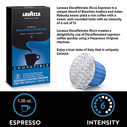 Lavazza Decaffeinato Ricco Espresso Dark Roast Capsules Compatible with Nespresso® Original* Machines (Pack of 100)