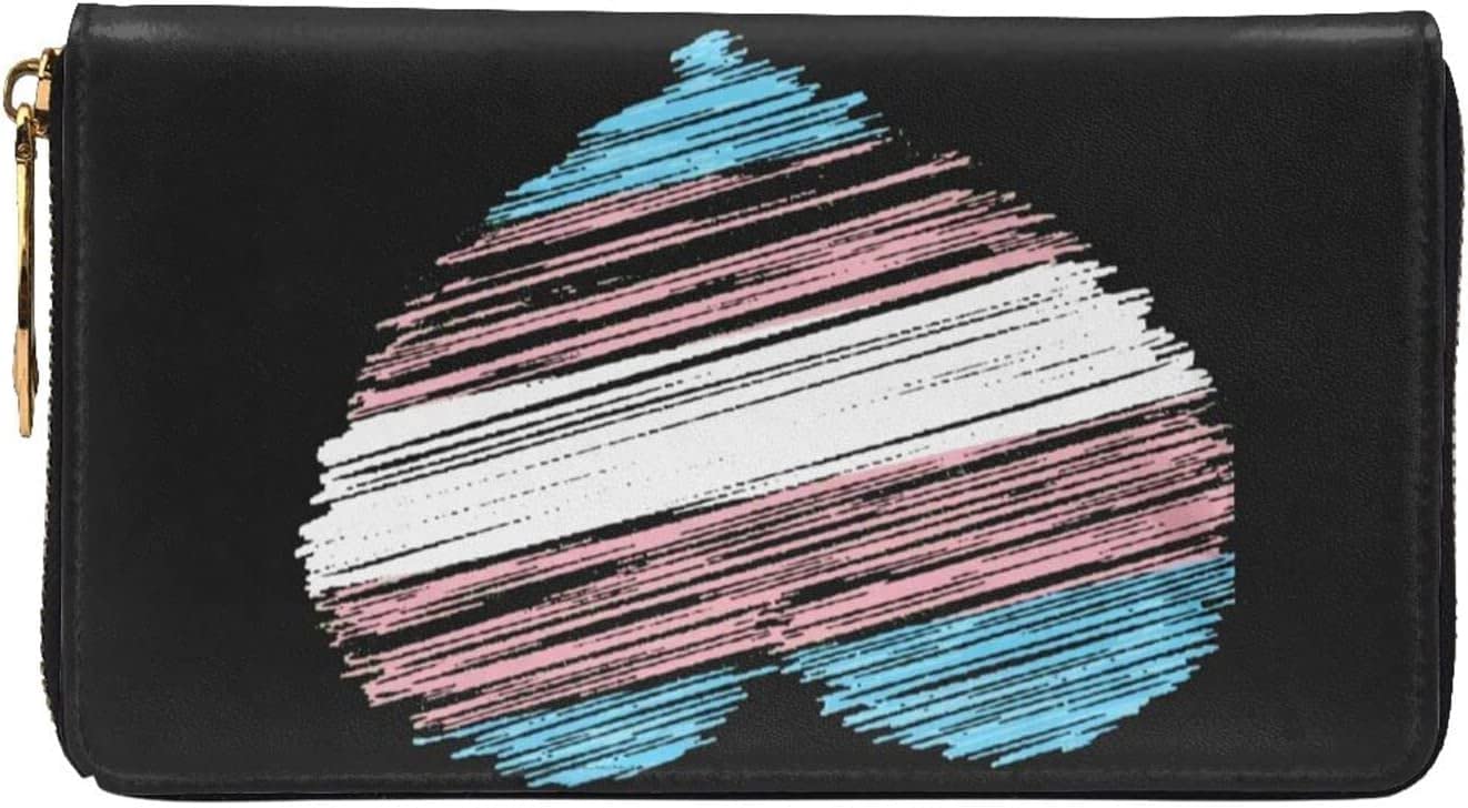 Transgender Flag Heart Leather Wallet Long Clutch Purse Fashion Wristlet Handbag