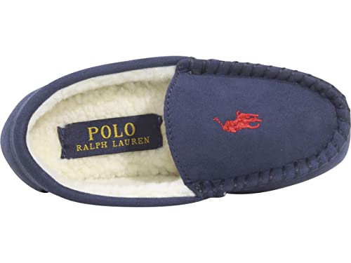 POLO RALPH LAUREN Boy's Dezi IV Moccasin Slipper (Big Kid) Navy Microsuede/Red Pony Player 5 Big Kid M