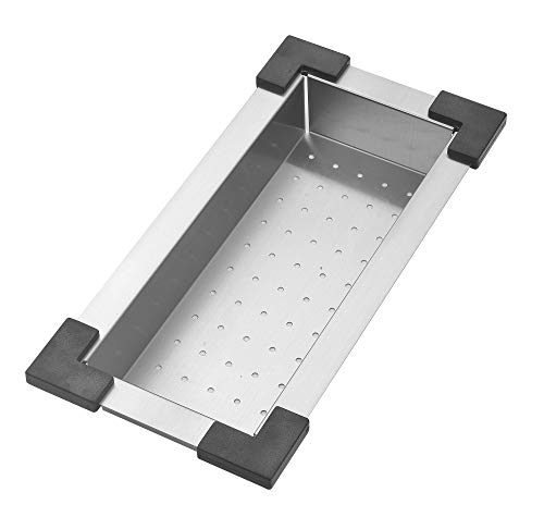 STARSTAR Workstation Ledge Topmount/Drop-in Single Bowl 304 Stainless Steel Kitchen/Yard/Bar/Laundry/Office Sink, With Grid, Colander, Cutting Board, Strainer (23 x 20 x 9-Black Colander)