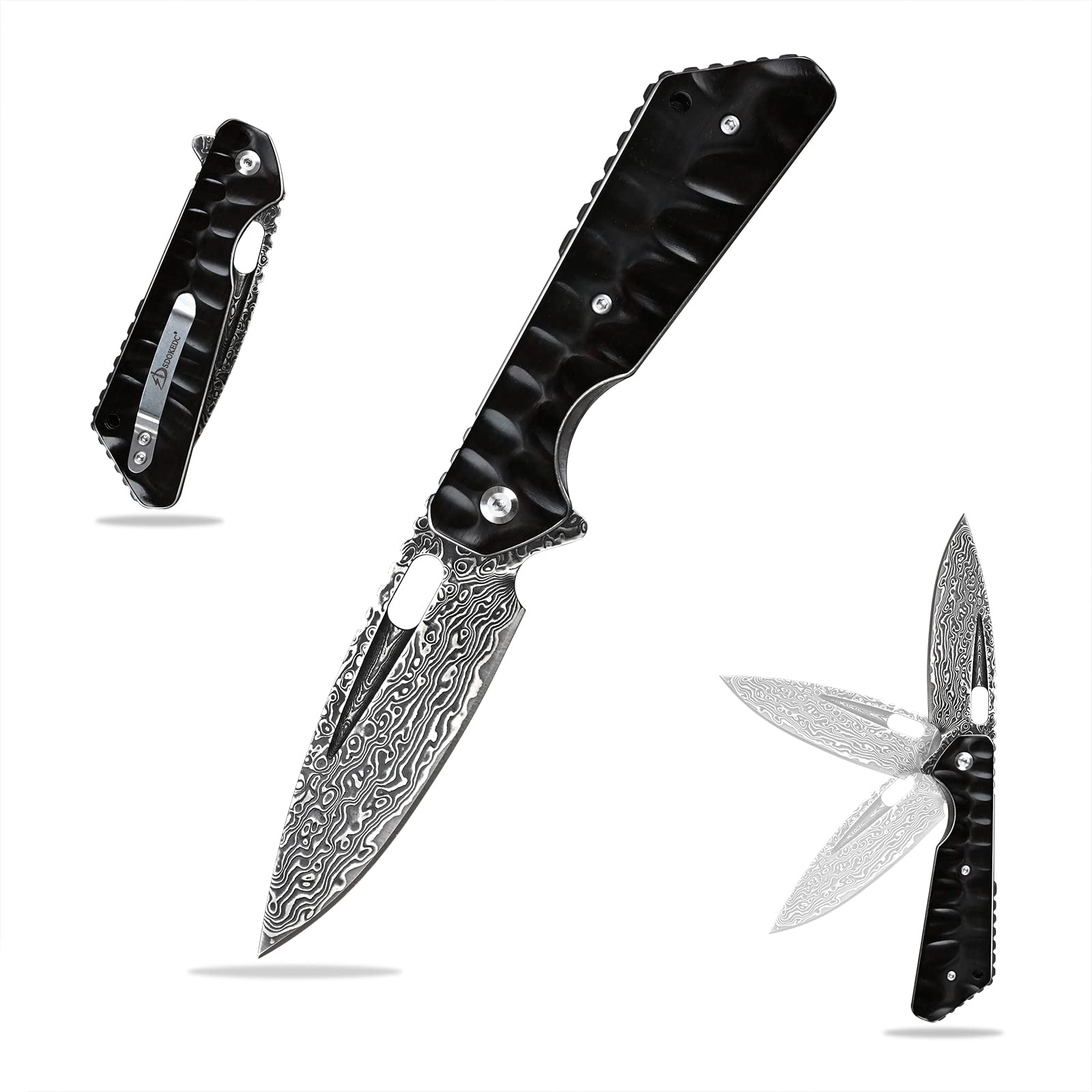 SDOKEDC Tactical Knives Damascus Pocket Knife for Men Handmade Folding Knife with Liner Lock for Outdoor EDC Camping Hunting Survival (SD611A)