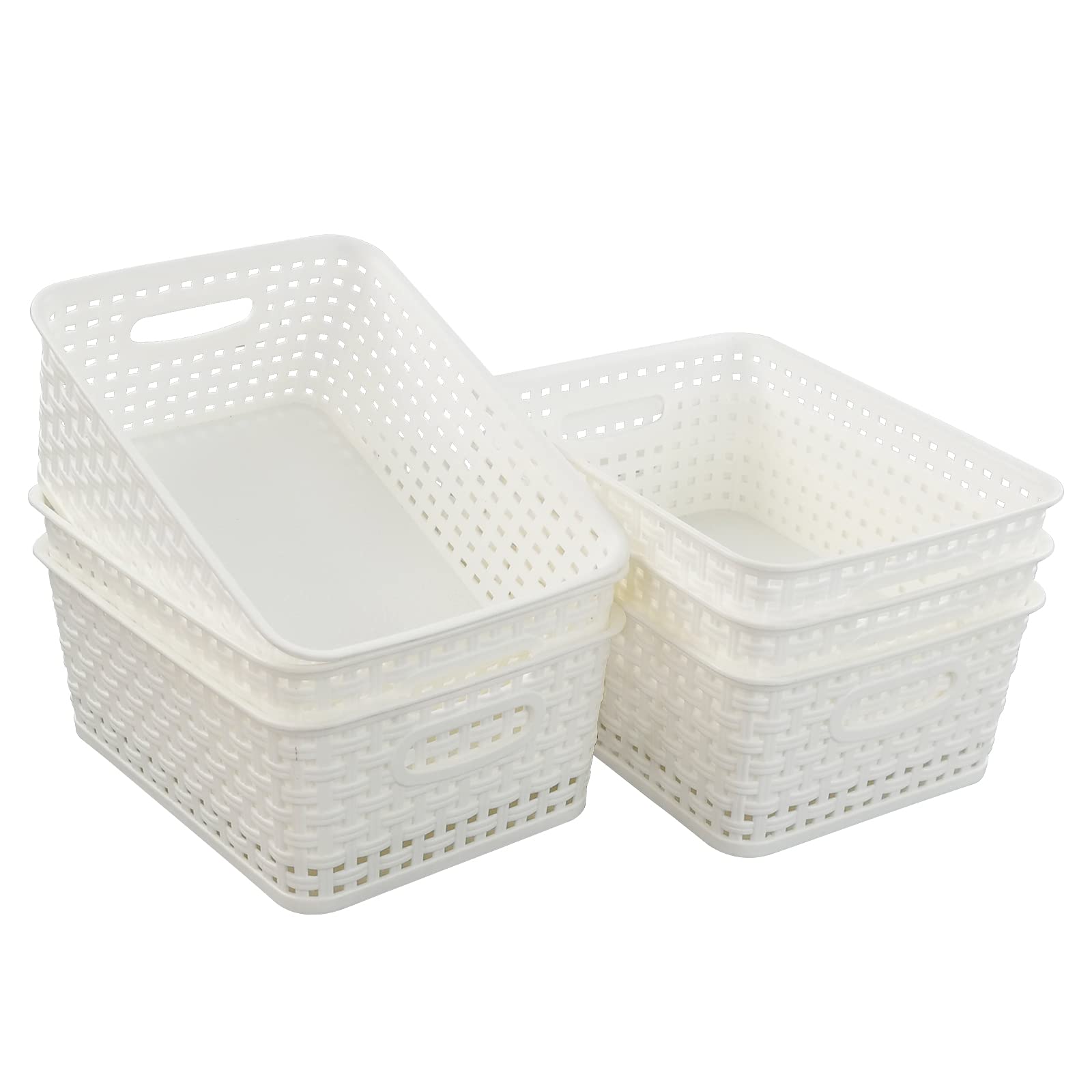 Neadas Plastic Weave Storage Basket, Plastic Shelf Basket Bin, 6 Packs