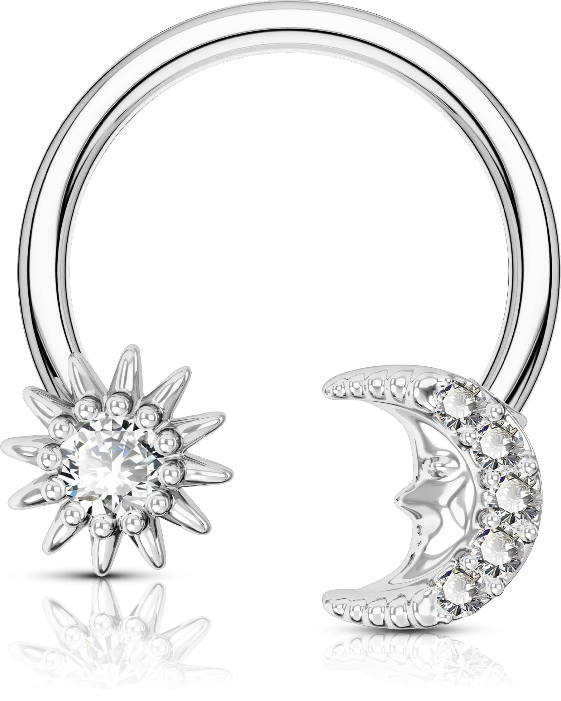 OUFER 16G Septum Rings, Star and Moon Design Nose Ring, Helix Earring, 316L Stainless Steel Tragus Daith Snug Conch Piercing Jewelry,Silver-Color