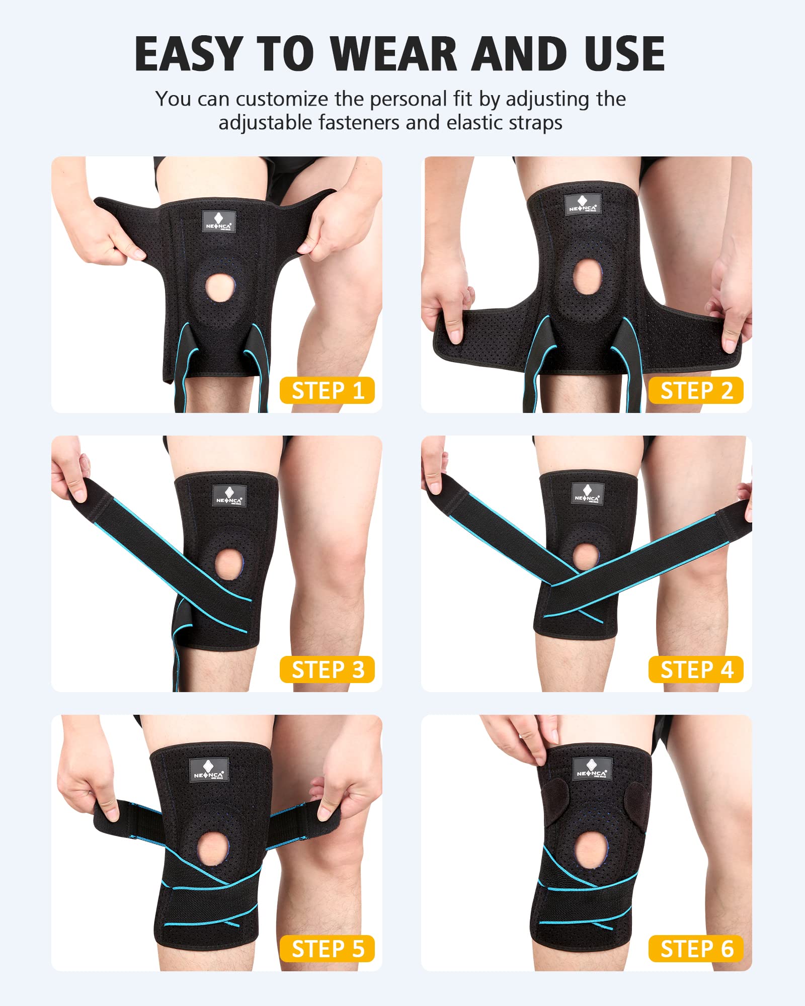 NEENCA Knee Brace for Knee Pain, Adjustable Knee Support with Patella Gel Pad & Side Spring Stabilizers, Knee Wrap for Arthritis, Meniscus Tear, ACL, Knee Pain Relief, Runner, Sport - FSA/HSA Approved