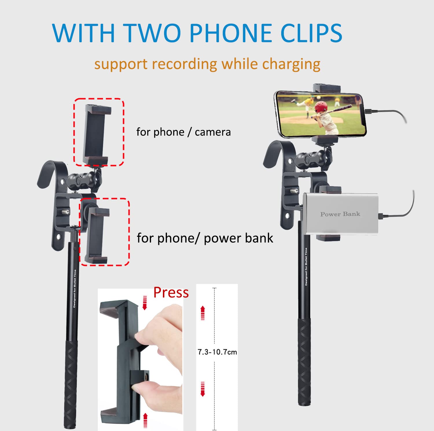 vgsion Backstop Camera Mount Cell Phone Fence Mount for iPhone, GoPro Hero 11, Mevo Start for Recording Baseball, Softball and Tennis Games