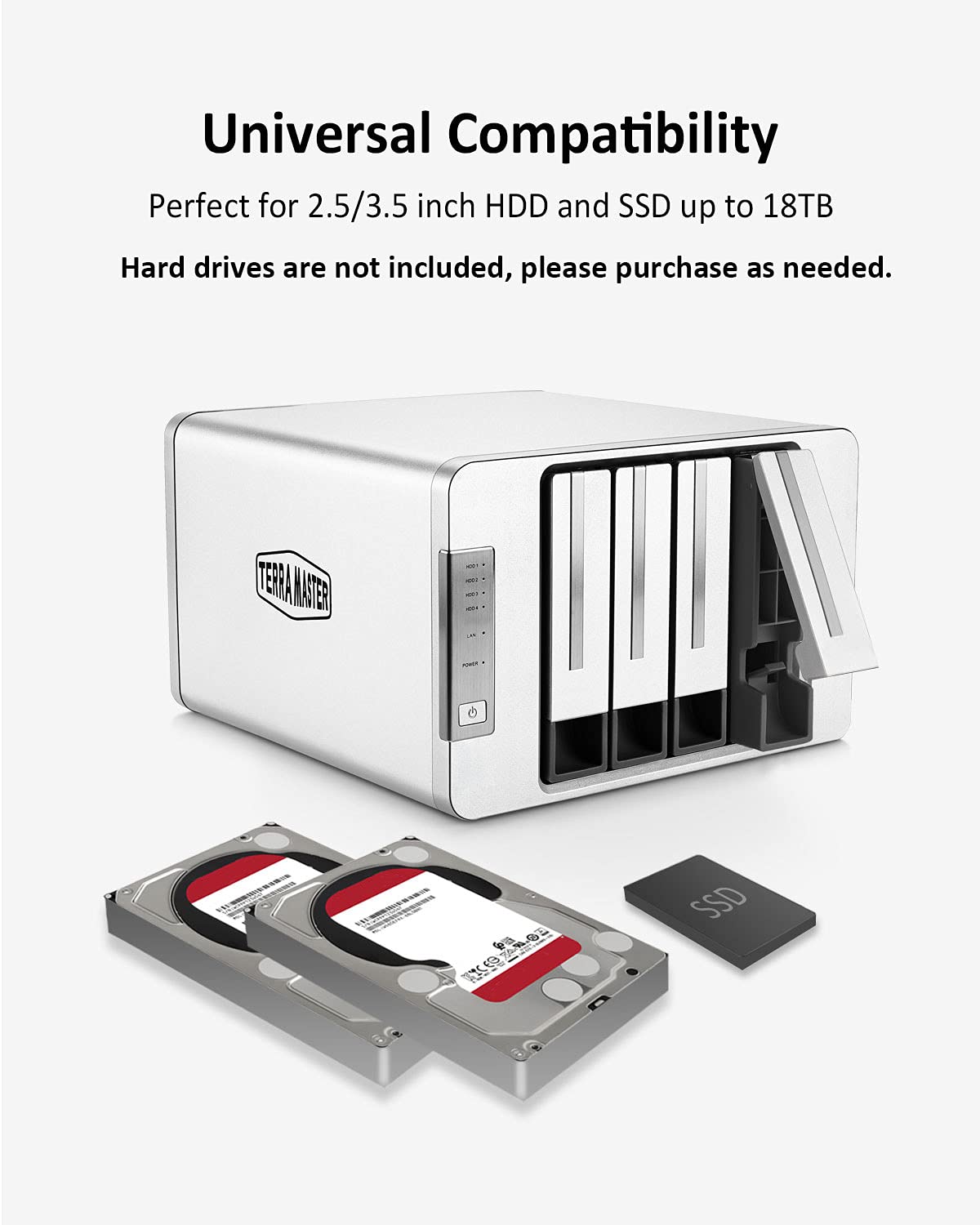 TERRAMASTER F2-210 NAS 1GB Quad Core & D4-300 USB3.1 Enclosure RAID Storage External HDD Dock 4Bay, Expand The Capacity of Network Attached Storage NAS Server