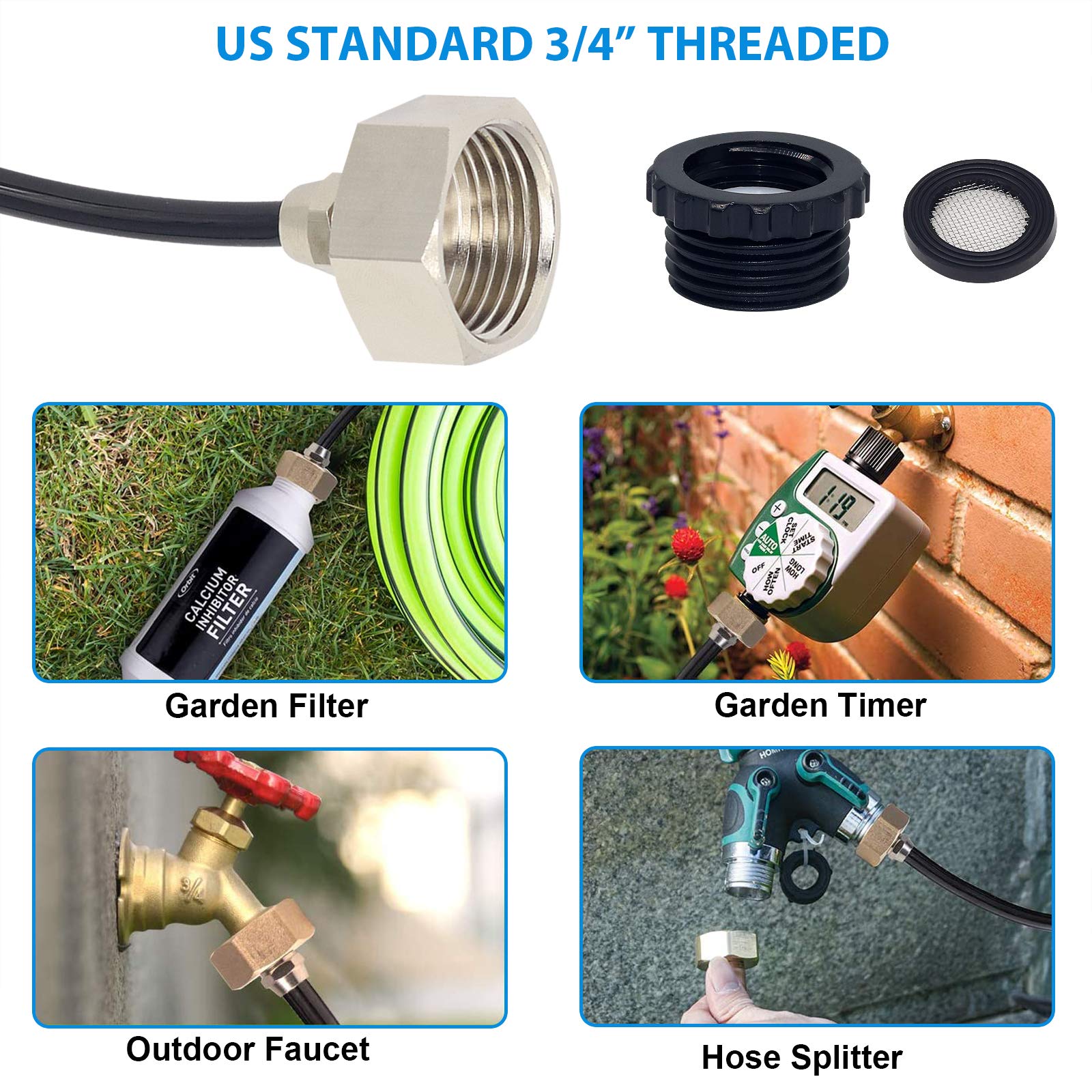 YuYo Misting Cooling System, 49FT Misting Line +16 Brass Mist Nozzles + 3/4" Brass Adapter Outdoor Mister for Patio Greenhouse Garden Gazebo Poolside Umbrella Trampoline