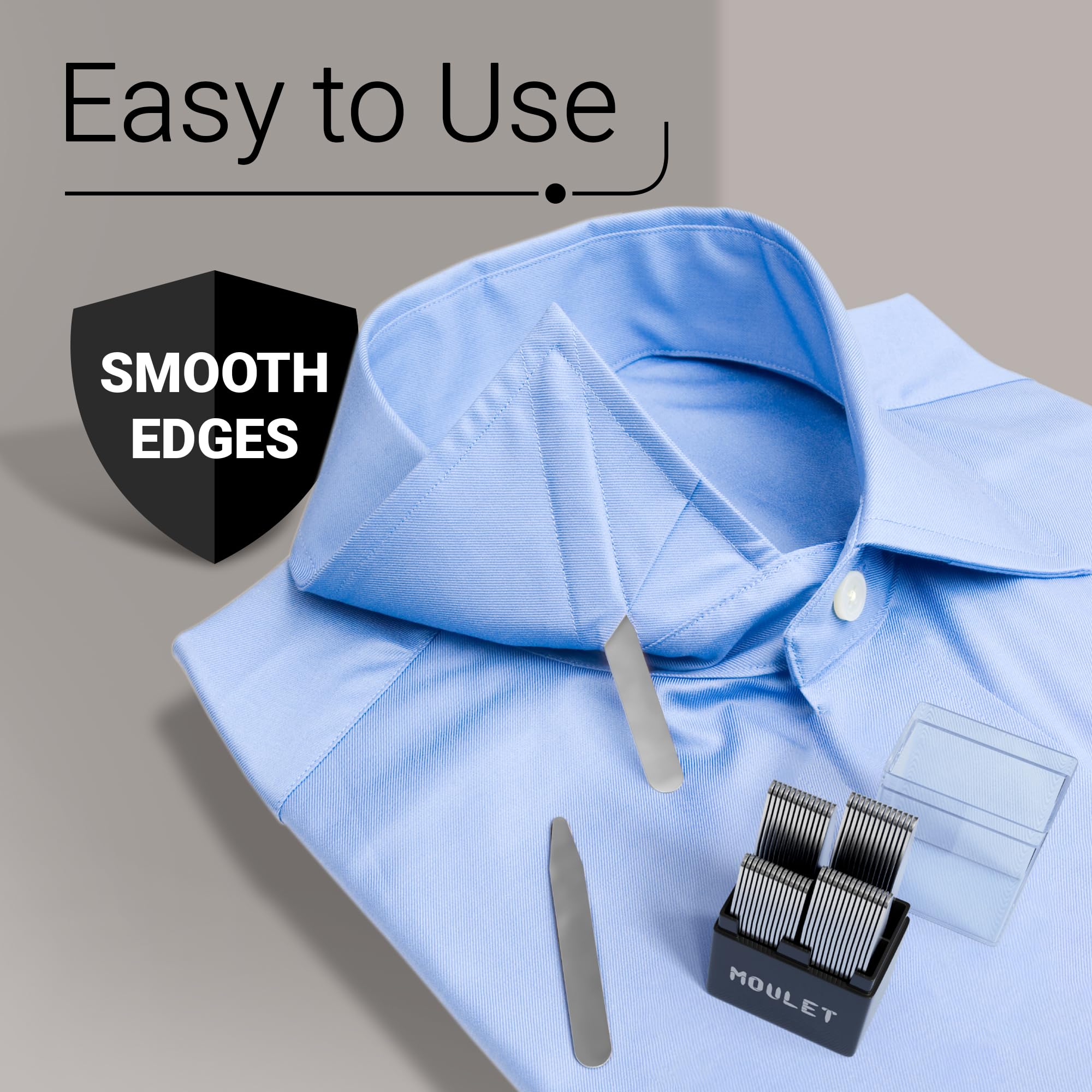Moulet 56 Collar Stays for Men's Dress Shirts - Premium, 4 Sizes - Metal Collar Stays (Stainless Steel)