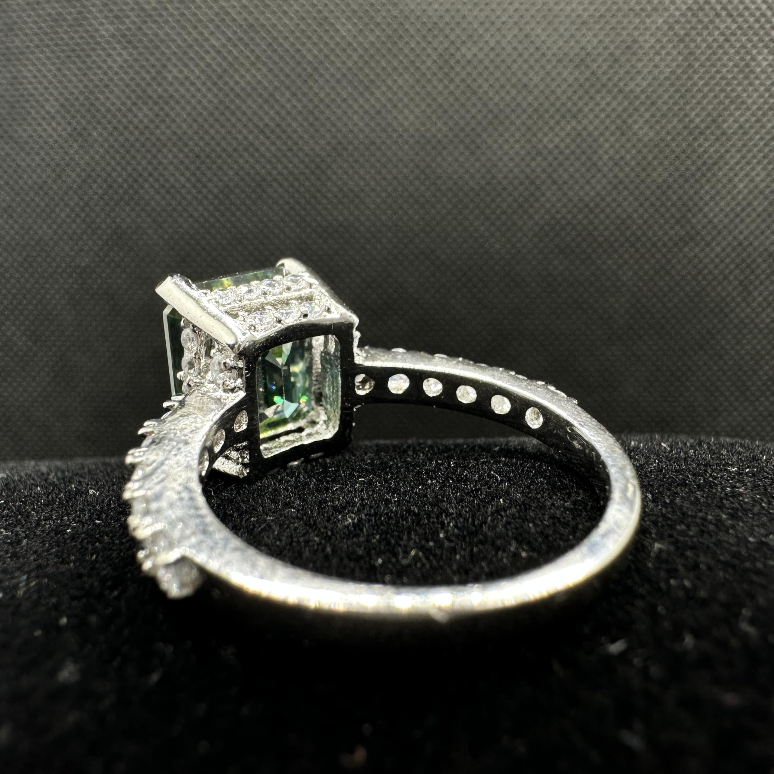 RINGJEWEL 5.40 ct VVS1 Emerald Cut Moissanite White Grey Green Color Silver Plated Engagement Ring For Women (Pack Of 1).