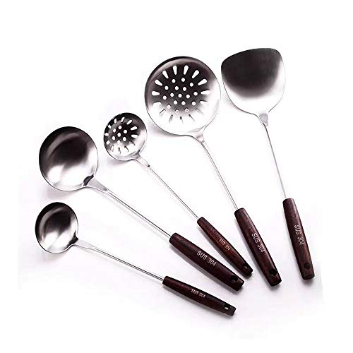 LMMDP 304 Stainless Steel Spatula Soup Spoon Colander Kitchen Set Kitchen Supplies Wooden Handle Shovel Cooking Cooking Spoon Shovel
