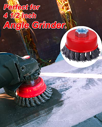 Rocaris 6 Pack Wire Wheel Cup Brush, 3 & 4 Inch Twisted Knotted & Coarse Crimped Cup Brush for Angle Grinders, 5/8 -11 Inch Threaded Arbor