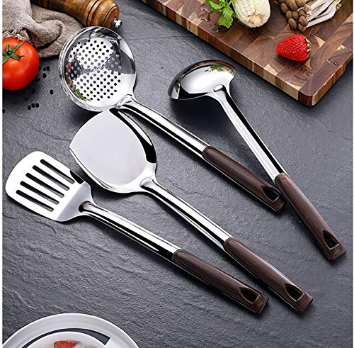 LMMDP 4pcs Stainless Steel Kitchen Utensil Set Spatula Spoon Frying Shovel Colander Noodle Spaghetti Spoon Kitchen Cooking Tools