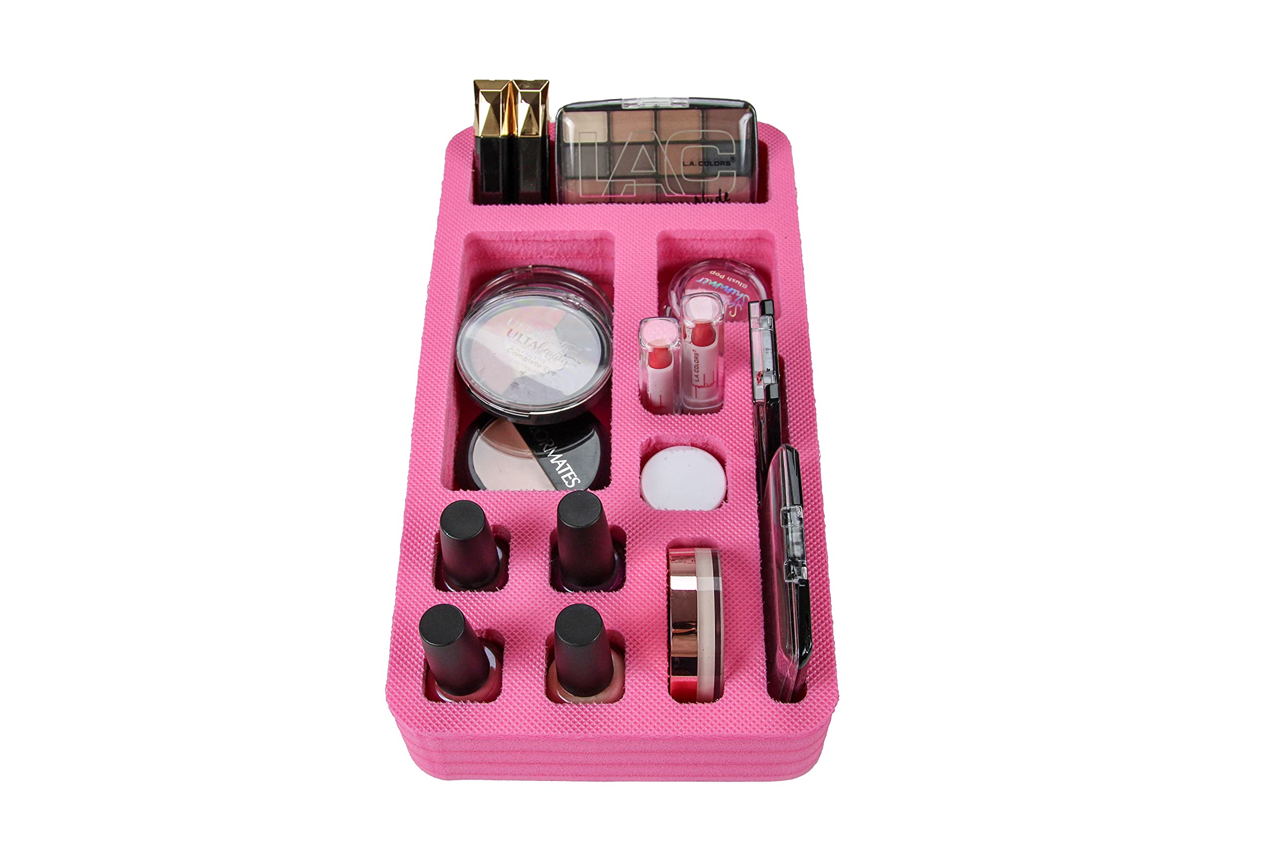 Polar Whale 2 Makeup Pink Drawer Organizers Tray Washable Waterproof Durable Foam Insert for Home Bathroom Bedroom Office 6.9 x 12.9 Inches 11 Compartments for Lipstick Eyeliner Cosmetics and More
