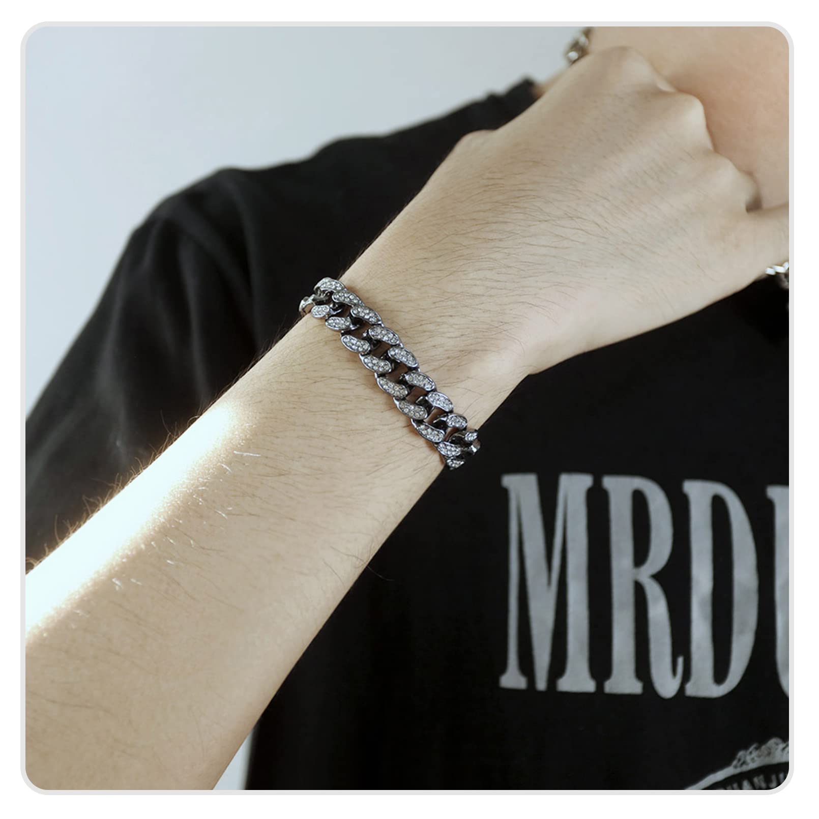 Nsitbbuery Hip Hop DJ 12MM Iced Out Cuban Chain Bracelet